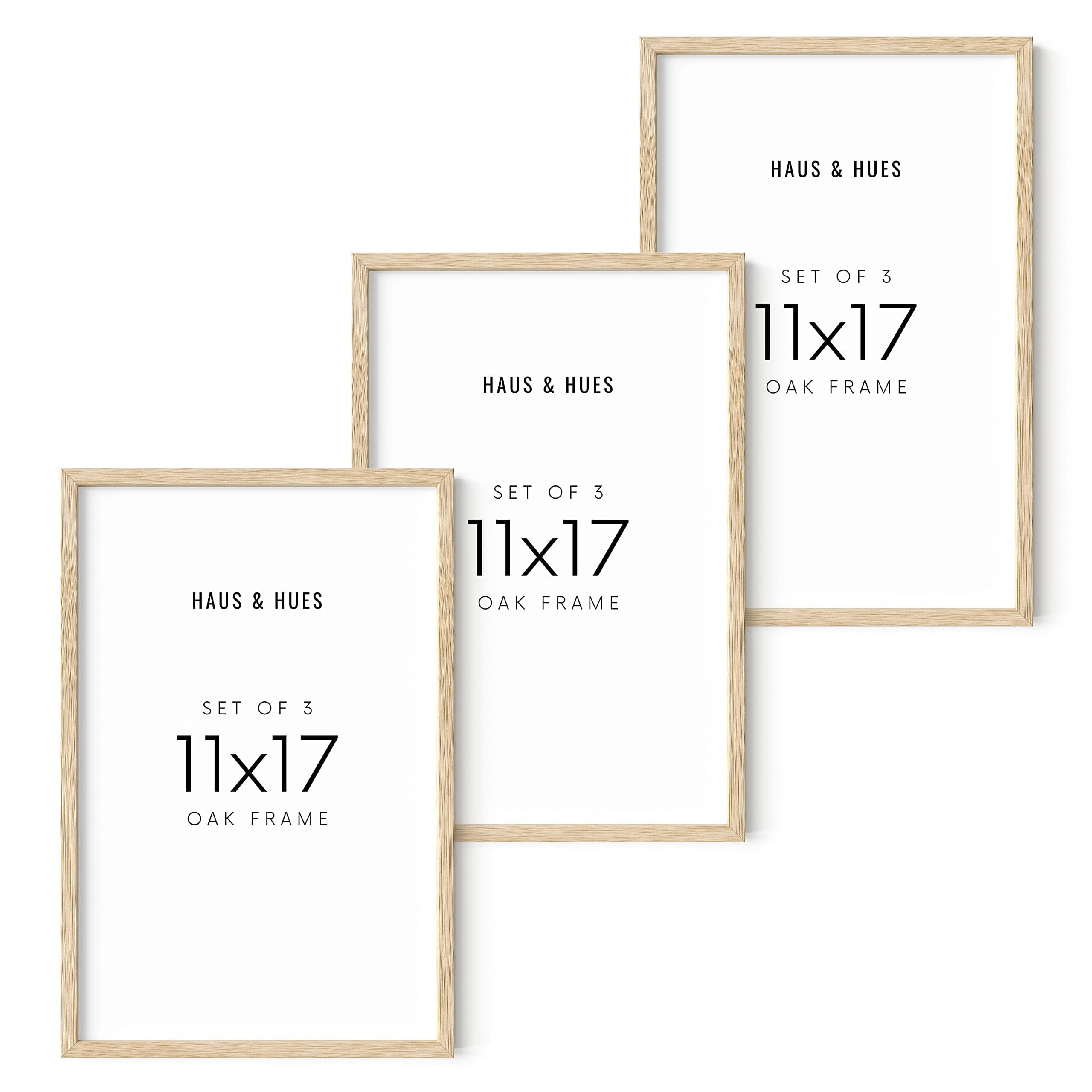 HAUS AND HUES Set of 3 11x17 Picture Frame - 11x17 Frames Natural Wood Picture Frames, 11x17 ...