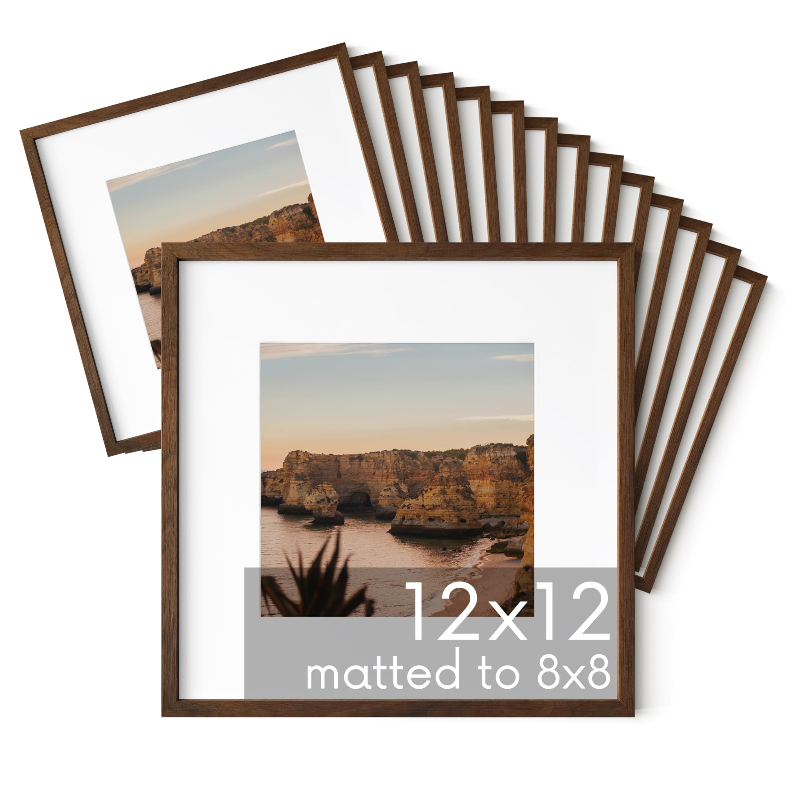HAUS AND HUES Set of 15 Walnut Wood 12x12 Square Picture Frames - Classic Elegance for Your ...