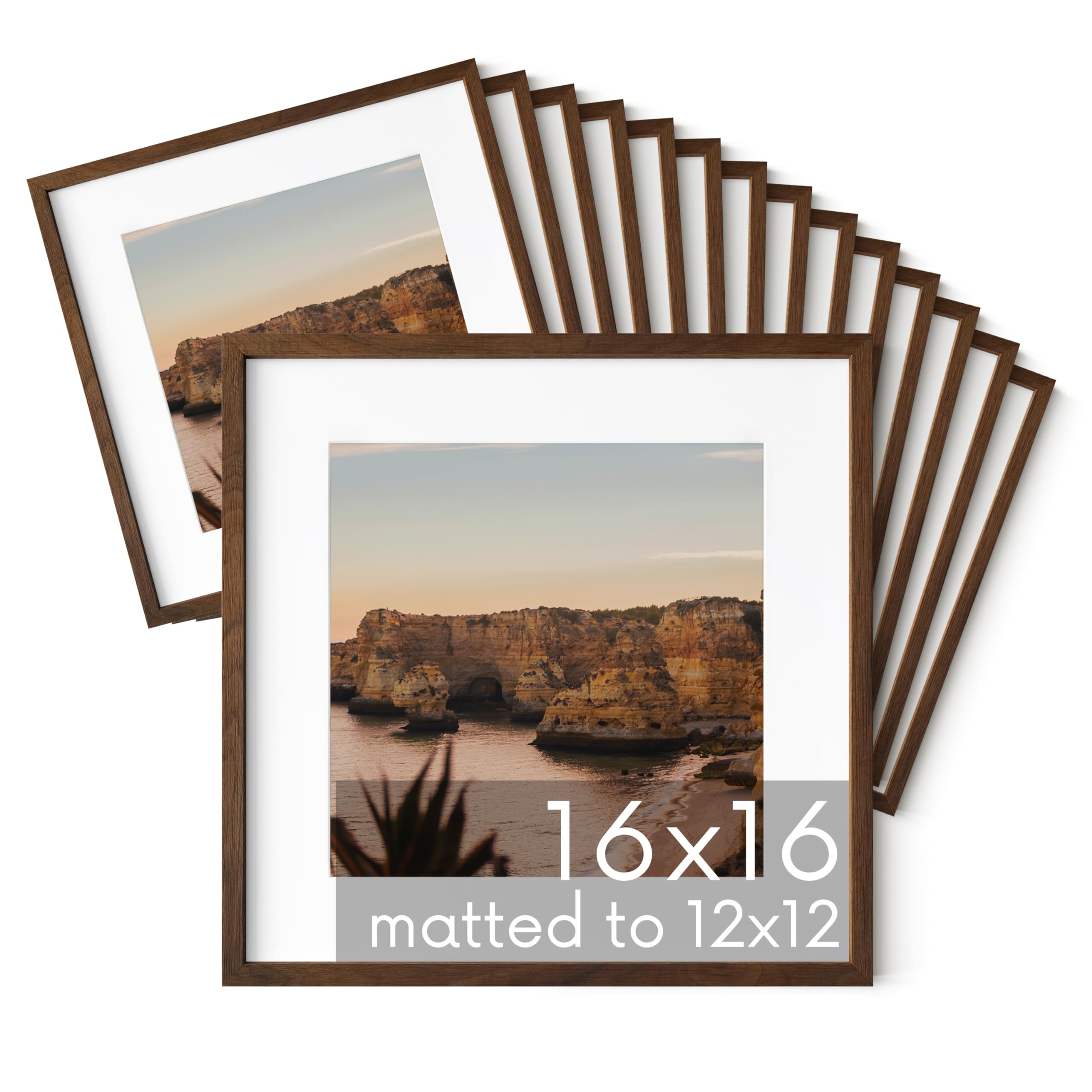 HAUS AND HUES Set of 15 Walnut Wood 16x16 Square Picture Frames ...
