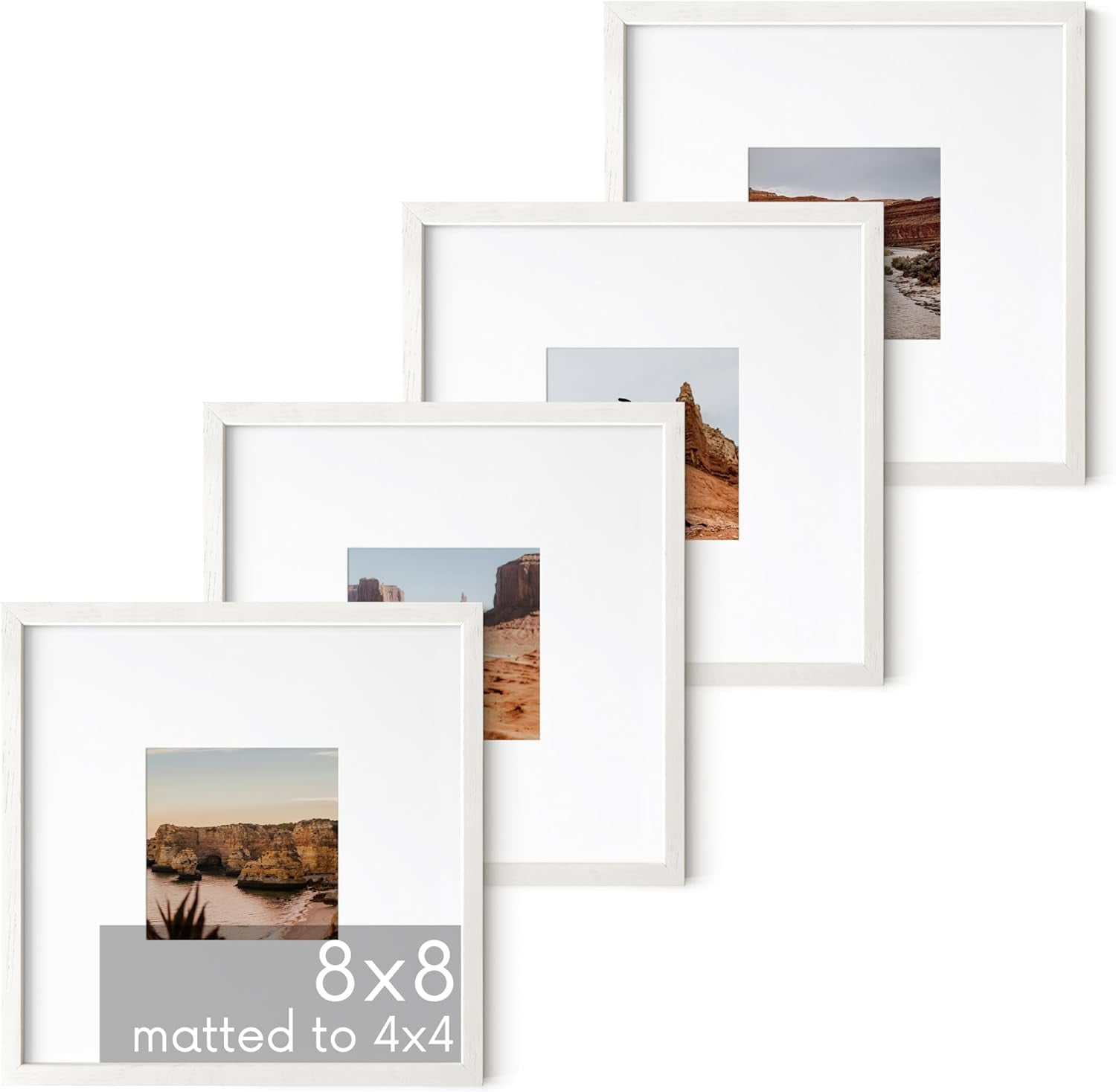 HAUS AND HUES Solid Oak Wood 8”x8” Picture Frames Matted to 4”x4” Set ...