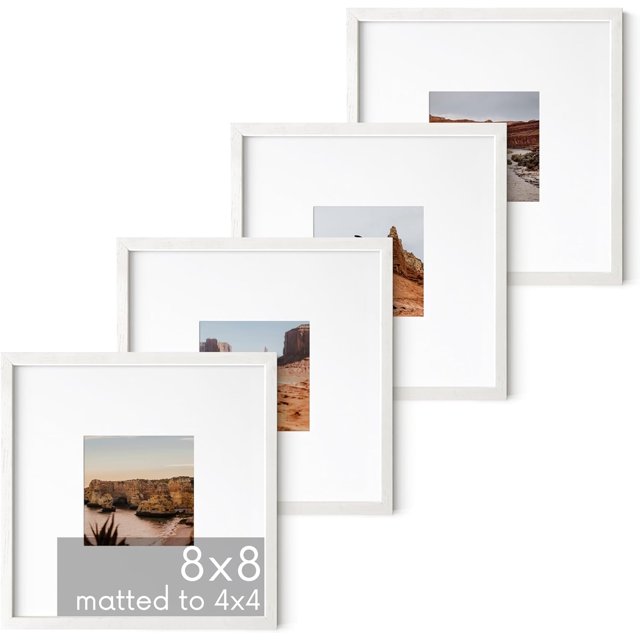 HAUS AND HUES Solid Oak Wood 8”x8” Picture Frames Matted to 4”x4” Set ...
