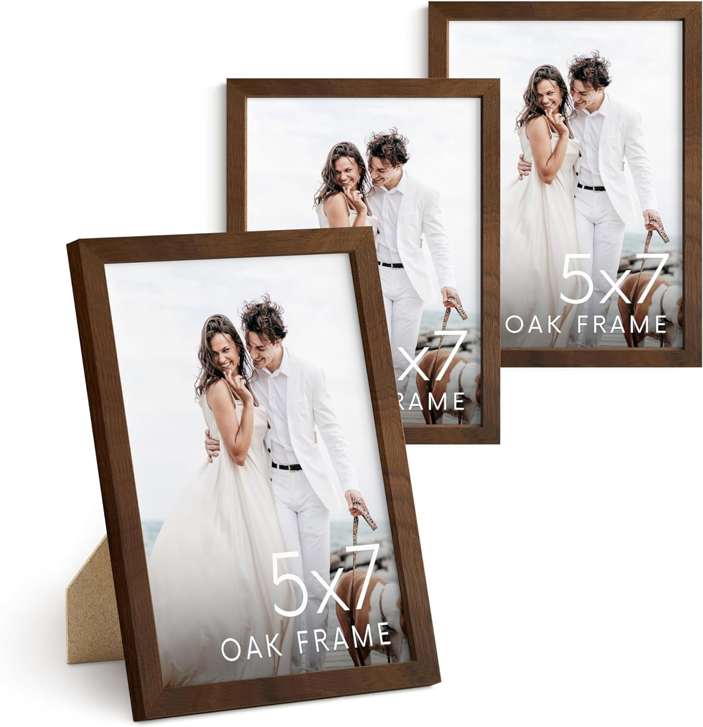 HAUS AND HUES Walnut Wood Picture Frames 5x7 - Set of 3 5x7 Frames for ...