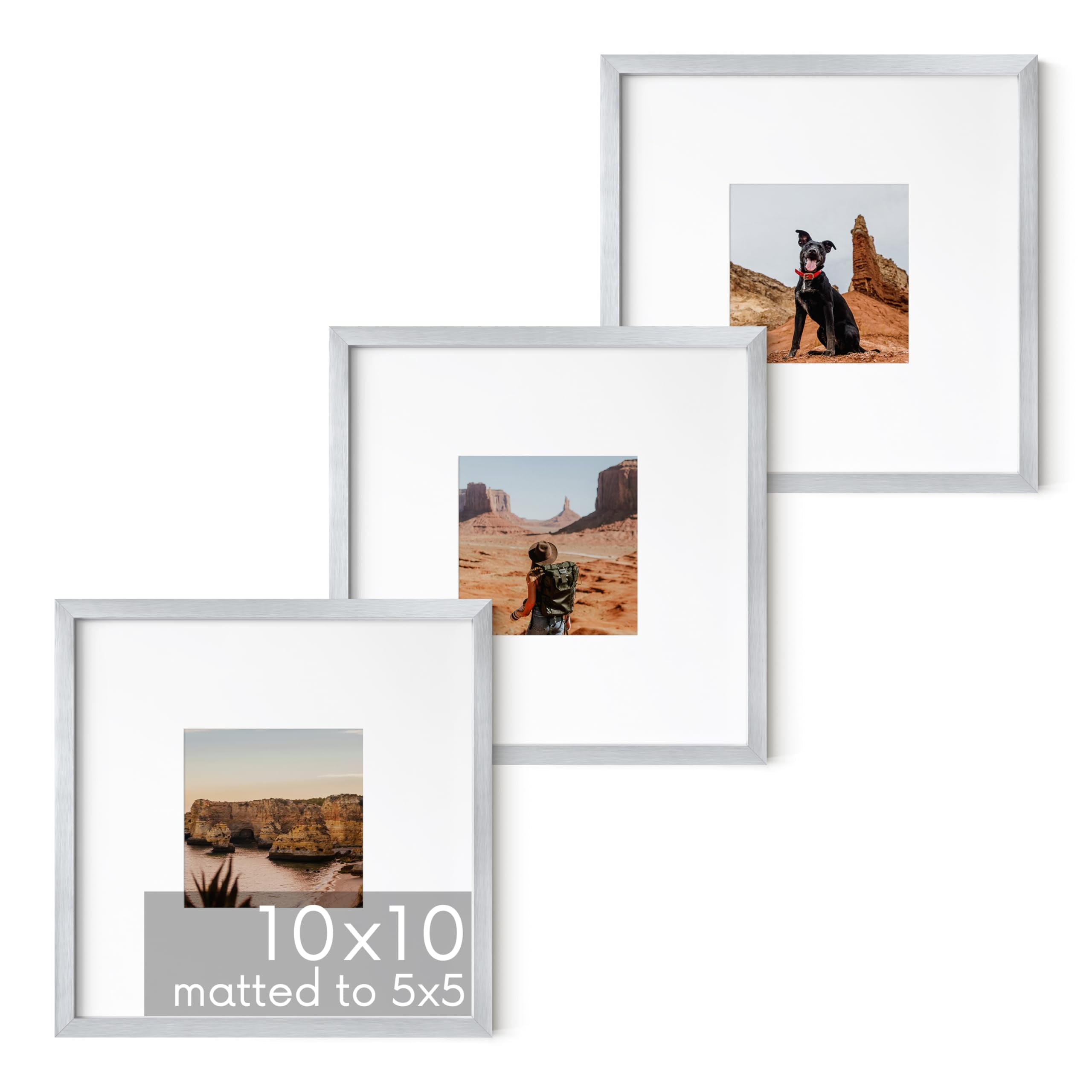 HAUS AND HUES 10x10 Silver Metal Picture Frame Matted to 5x5 - Features ...