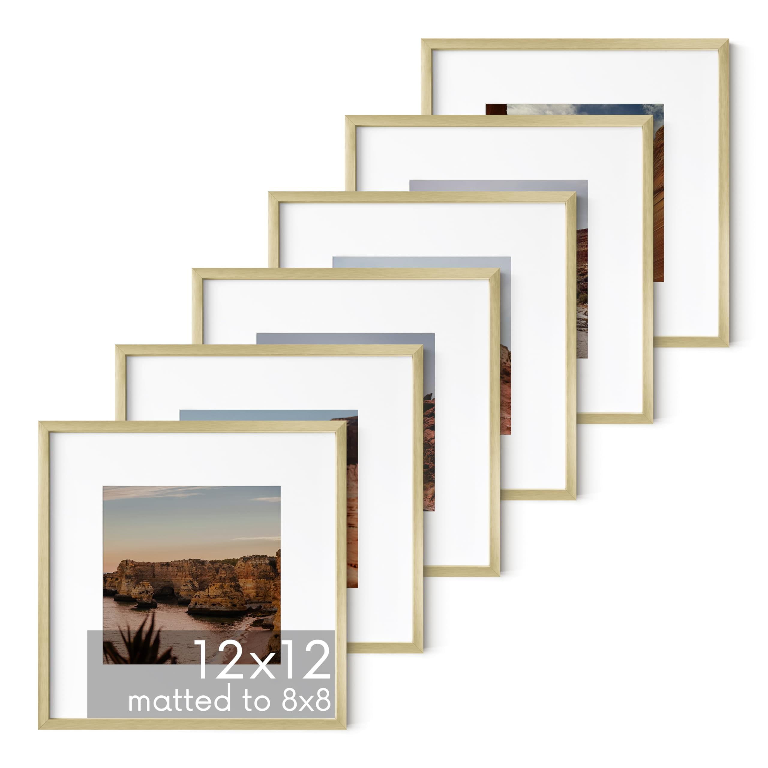 HAUS AND HUES 12x12 Gold Metal Picture Frame Matted to 8x8 - Features ...