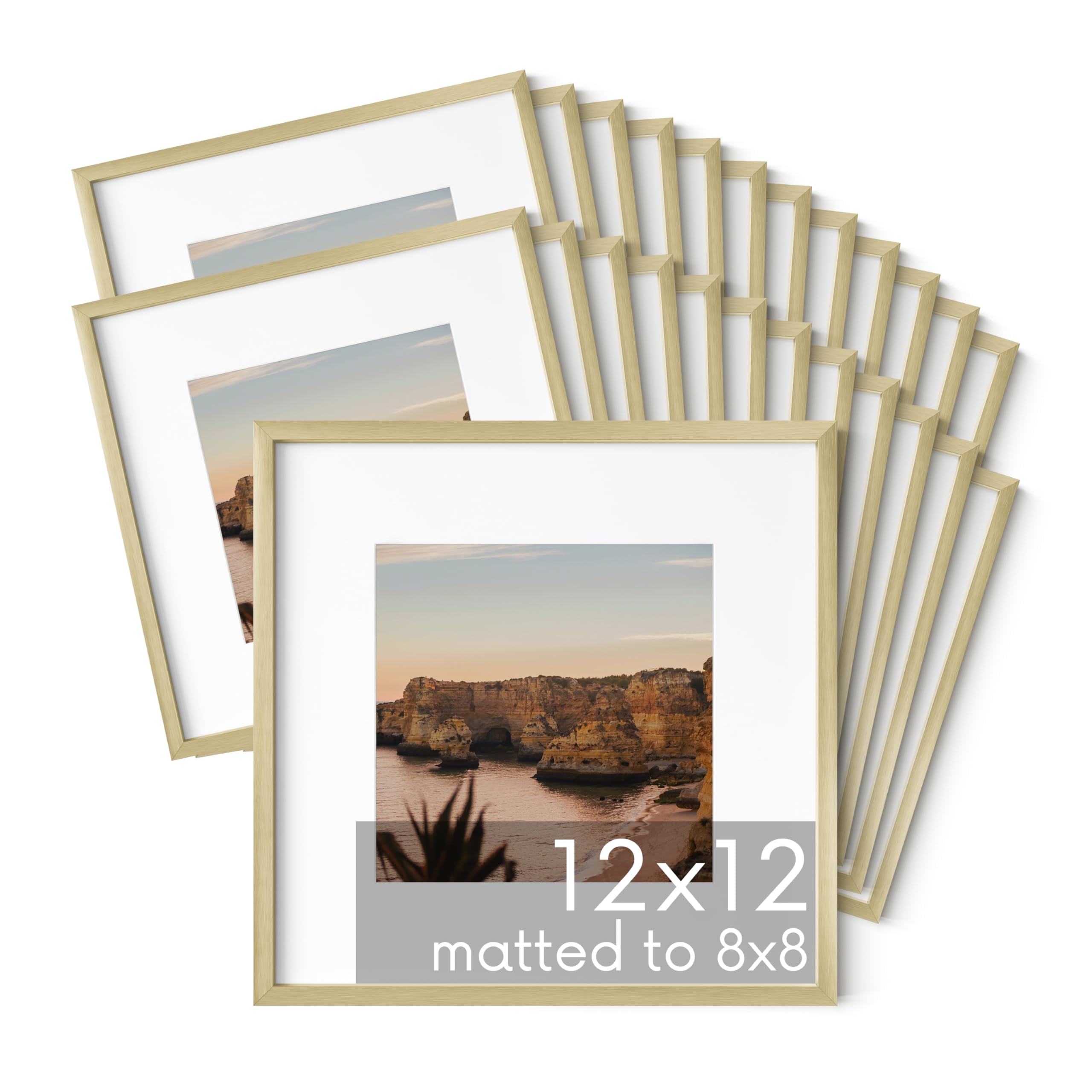 HAUS AND HUES 12x12 Gold Metal Picture Frame Matted to 8x8 - Features ...