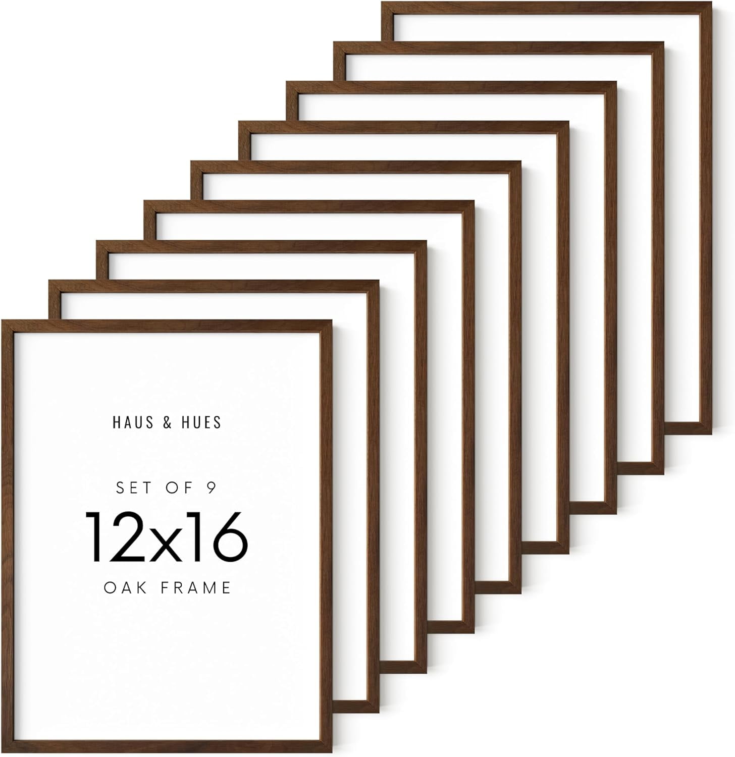 HAUS AND HUES 12x16 Picture Frame Set of 9 - Walnut Oak Wood Picture Frame for 12x16 Print ...