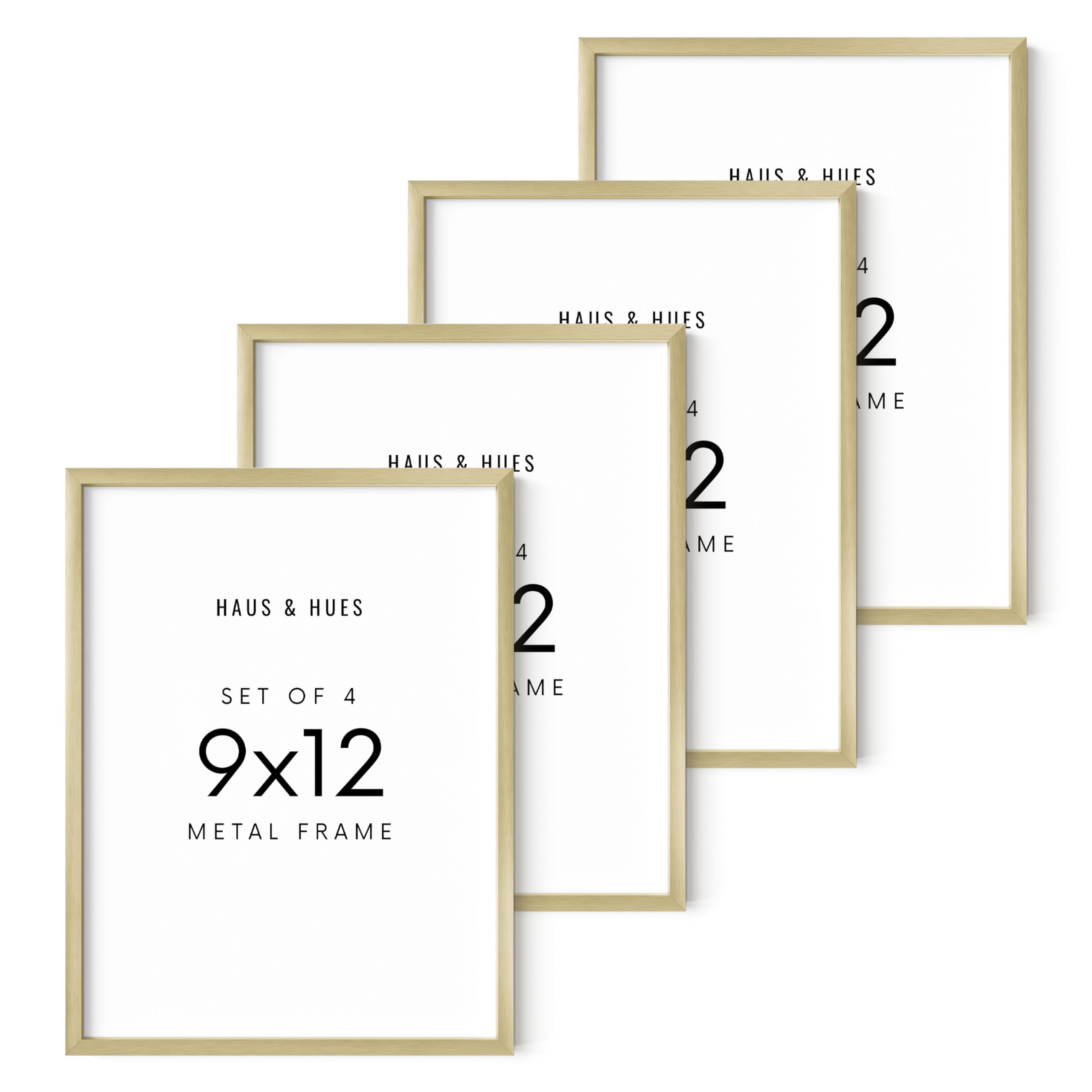 HAUS AND HUES 9x12 Gold Metal Picture Frames - Features Premium Aluminum, Vertical & Horizontal ...