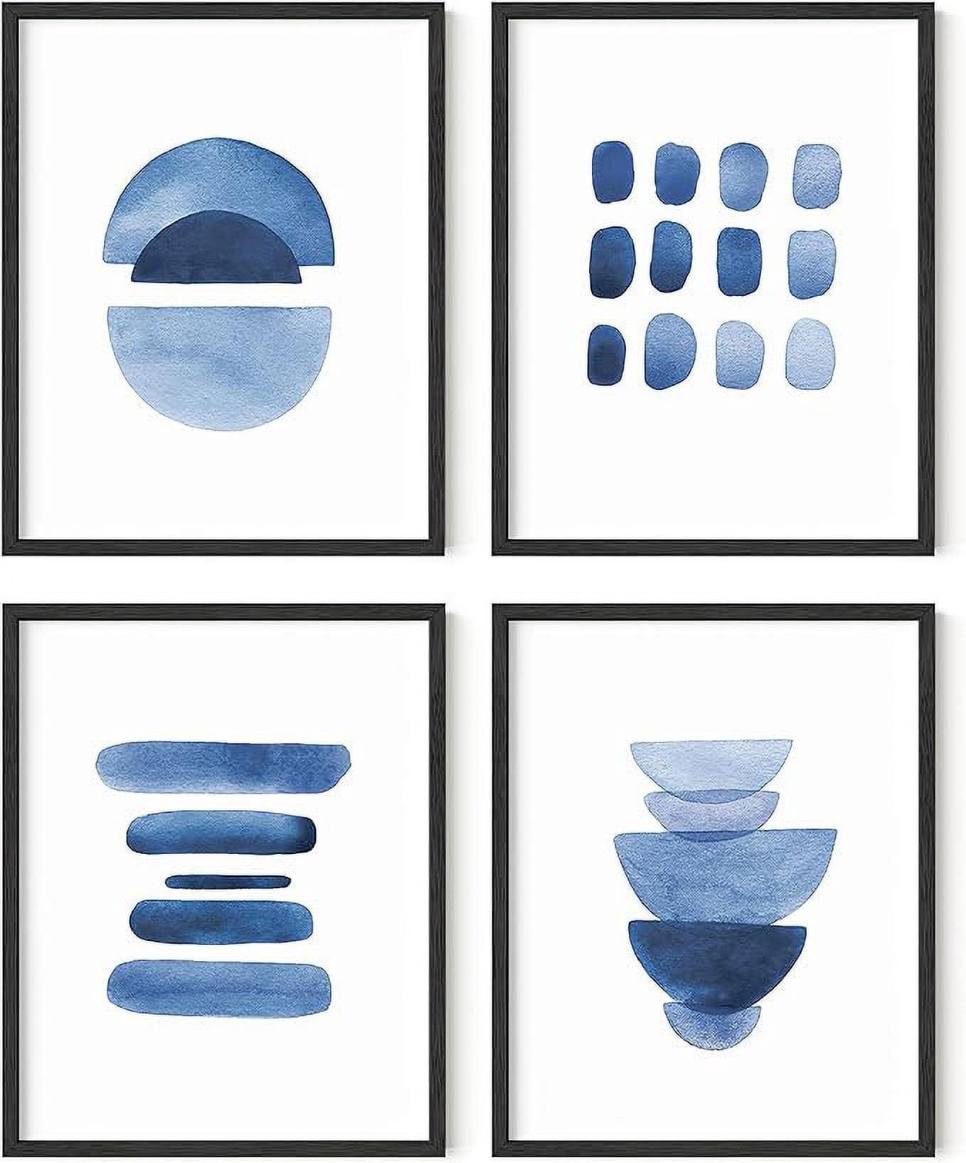 HAUS AND HUES Abstract Blue Art Set of 4 - Framed Wall Art Set ...