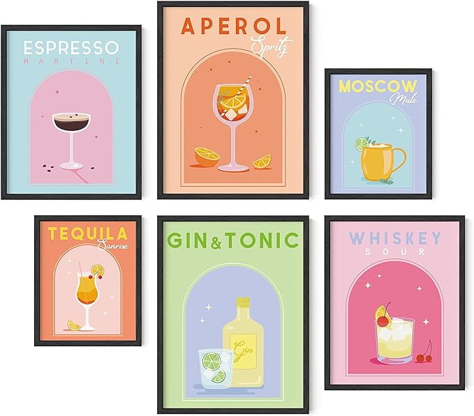 HAUS AND HUES Alcohol Framed Wall Art - Gallery Wall Art Set, Cocktail ...
