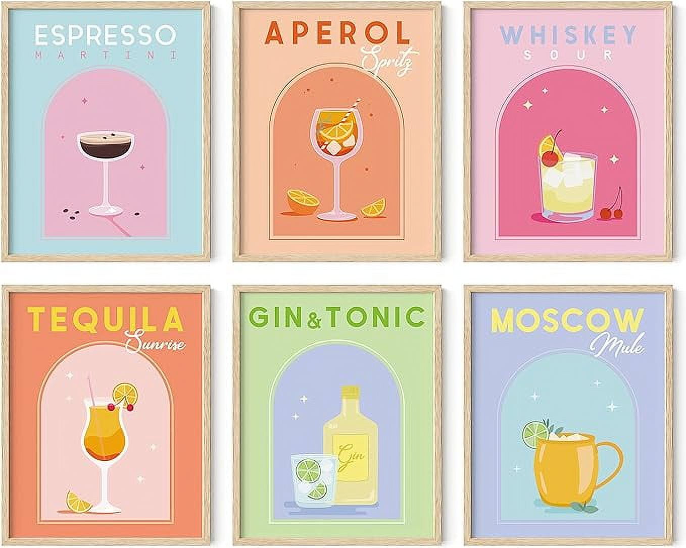 HAUS AND HUES Alcohol Framed Wall Art - Set of 6 Preppy Wall Decor ...