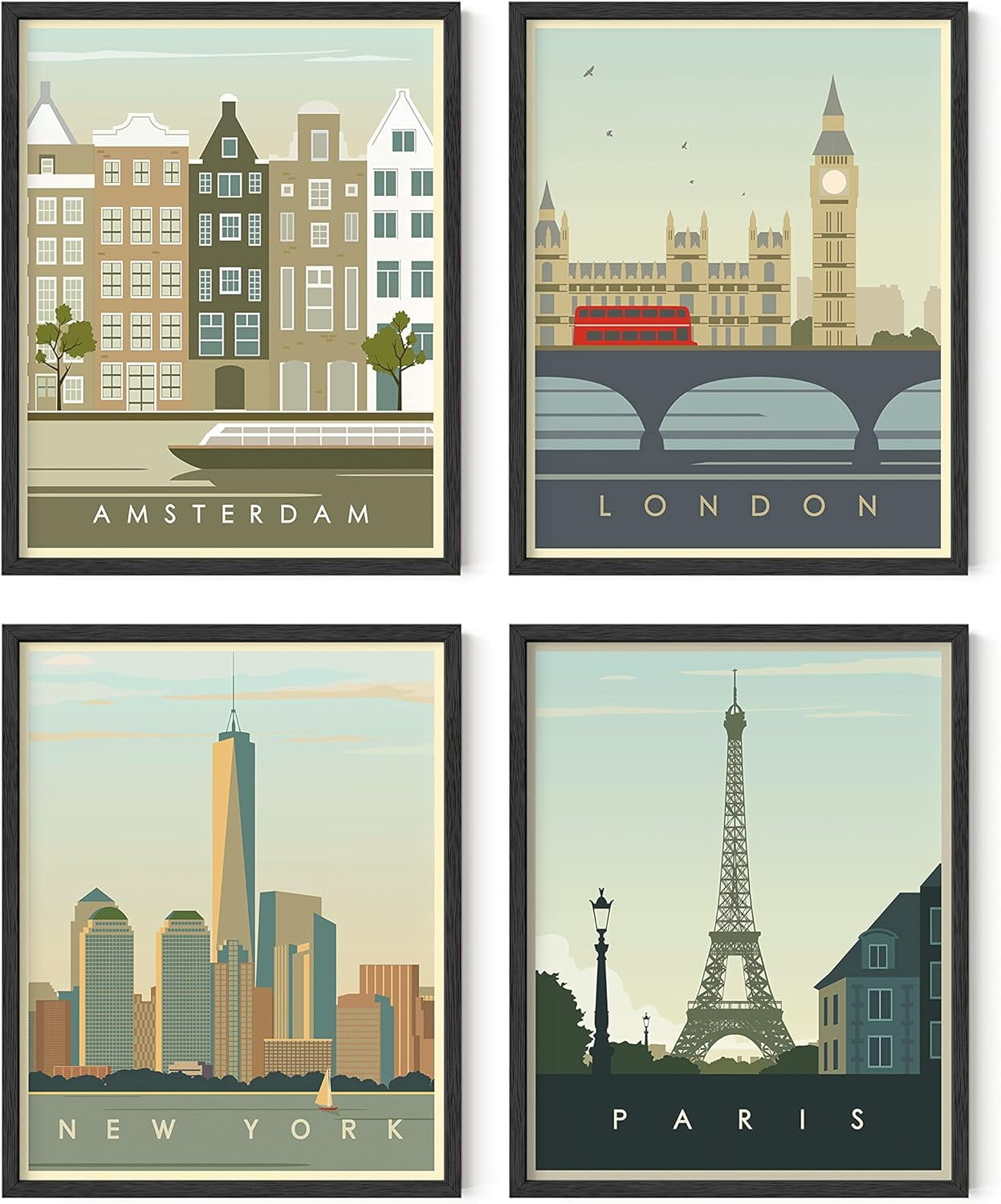 HAUS AND HUES City Wall Art Vintage Travel Posters - Set of 4 Travel ...