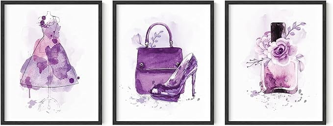 HAUS AND HUES Fashion Wall Art Set of 3 Framed - Purple Wall Decor ...