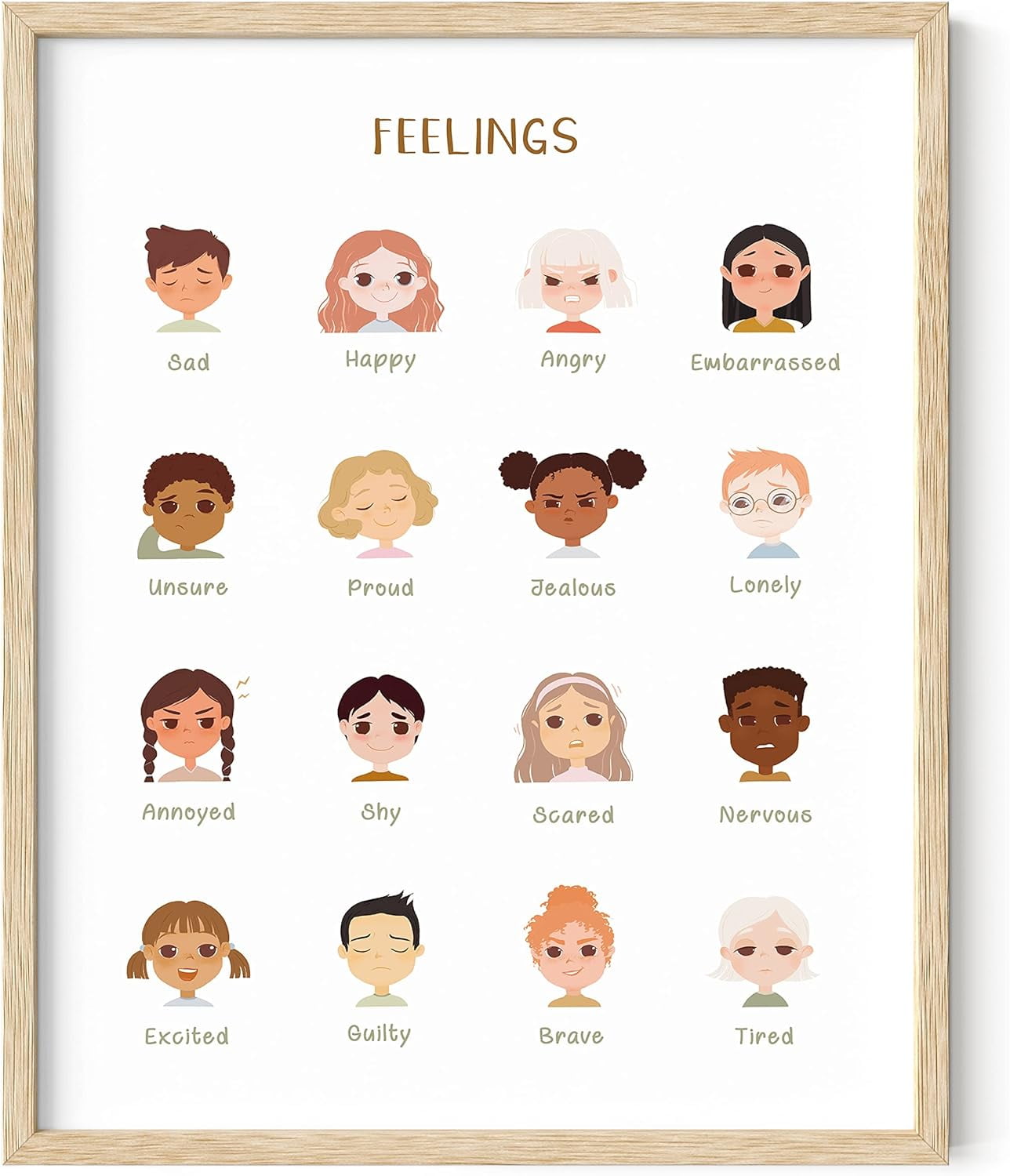 HAUS AND HUES Feelings Chart For Kids – Mental Health Wall Art, School ...