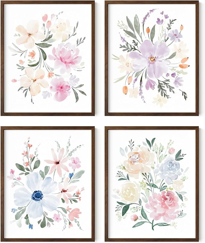HAUS AND HUES Flower Wall Decor - Set of 4 Floral Wall Art, Floral Wall ...
