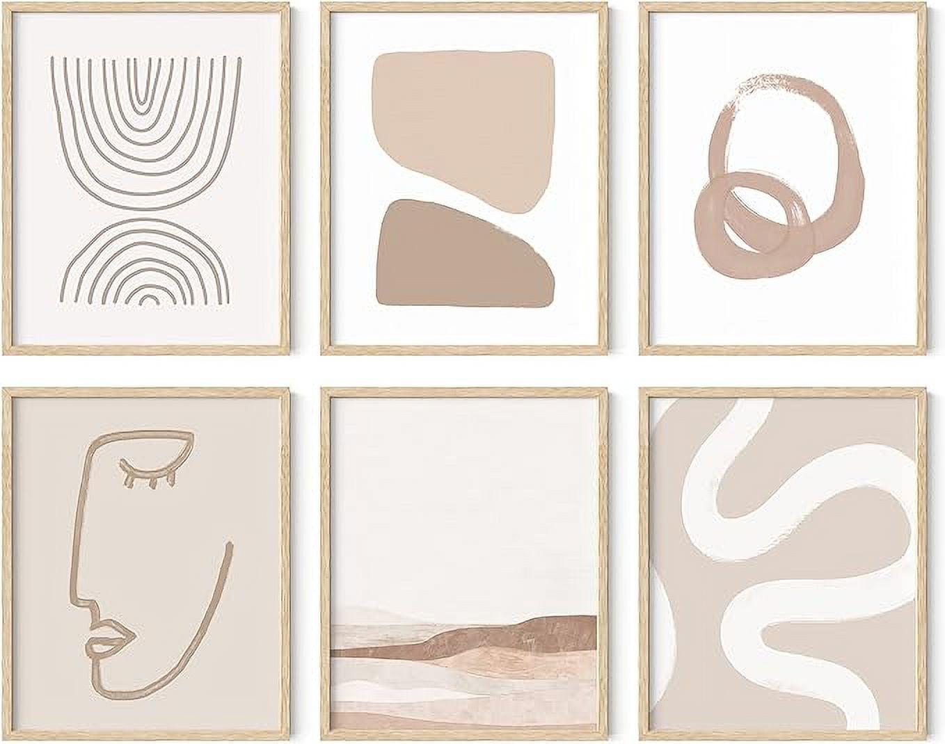 HAUS AND HUES Framed Beige Boho Art Wall Decor - Set of 6 Neutral Mid ...