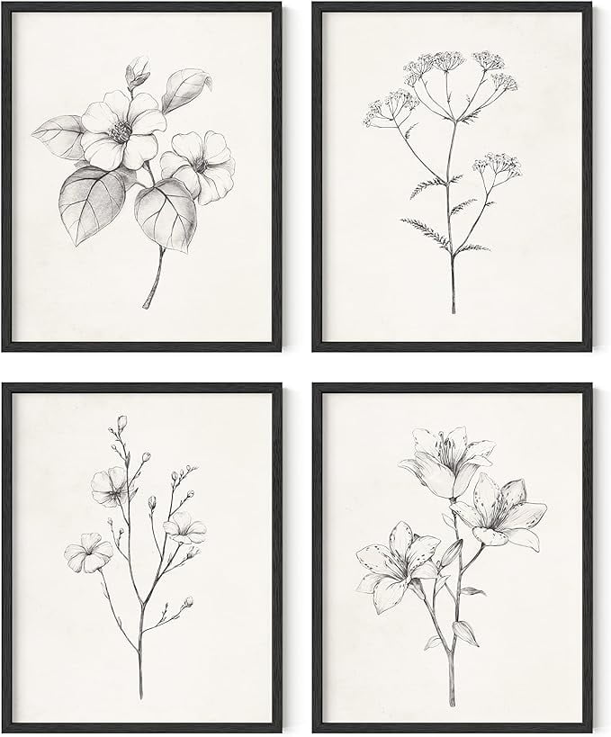 HAUS AND HUES Framed Vintage Botanical Prints - Set of 4 Framed ...