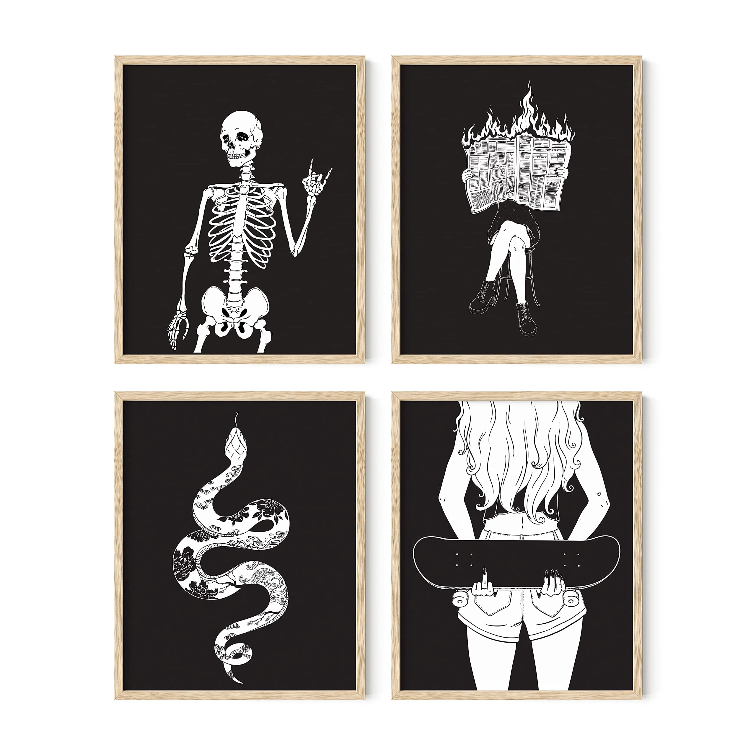 HAUS AND HUES Goth Wall Decor Set of 4 - Halloween Prints Wall Art ...