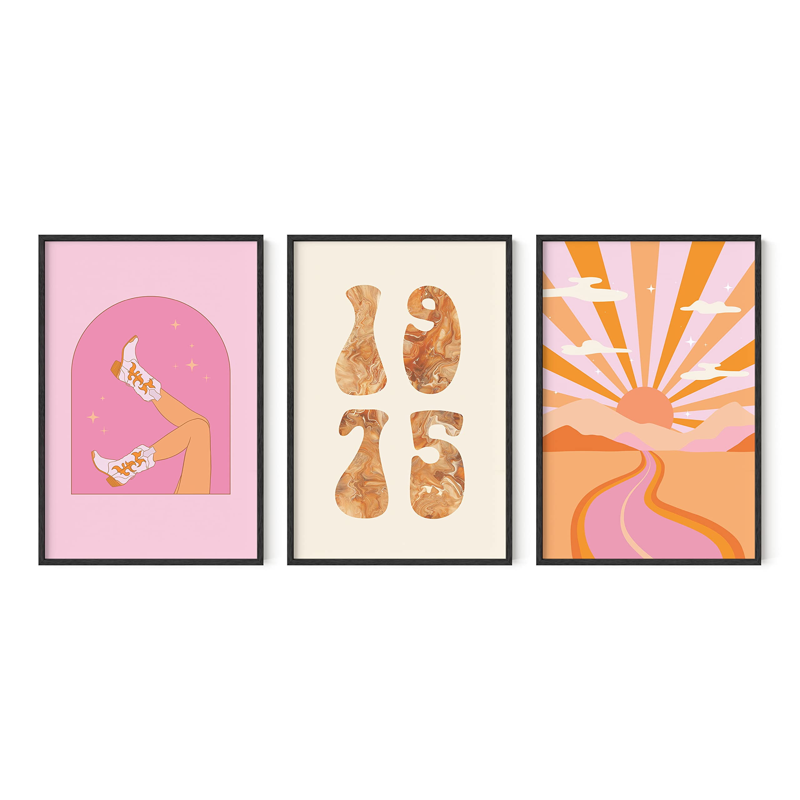 HAUS AND HUES HIppie Posters - Set of 3 Pink Wall Art, Modern Wall Art ...