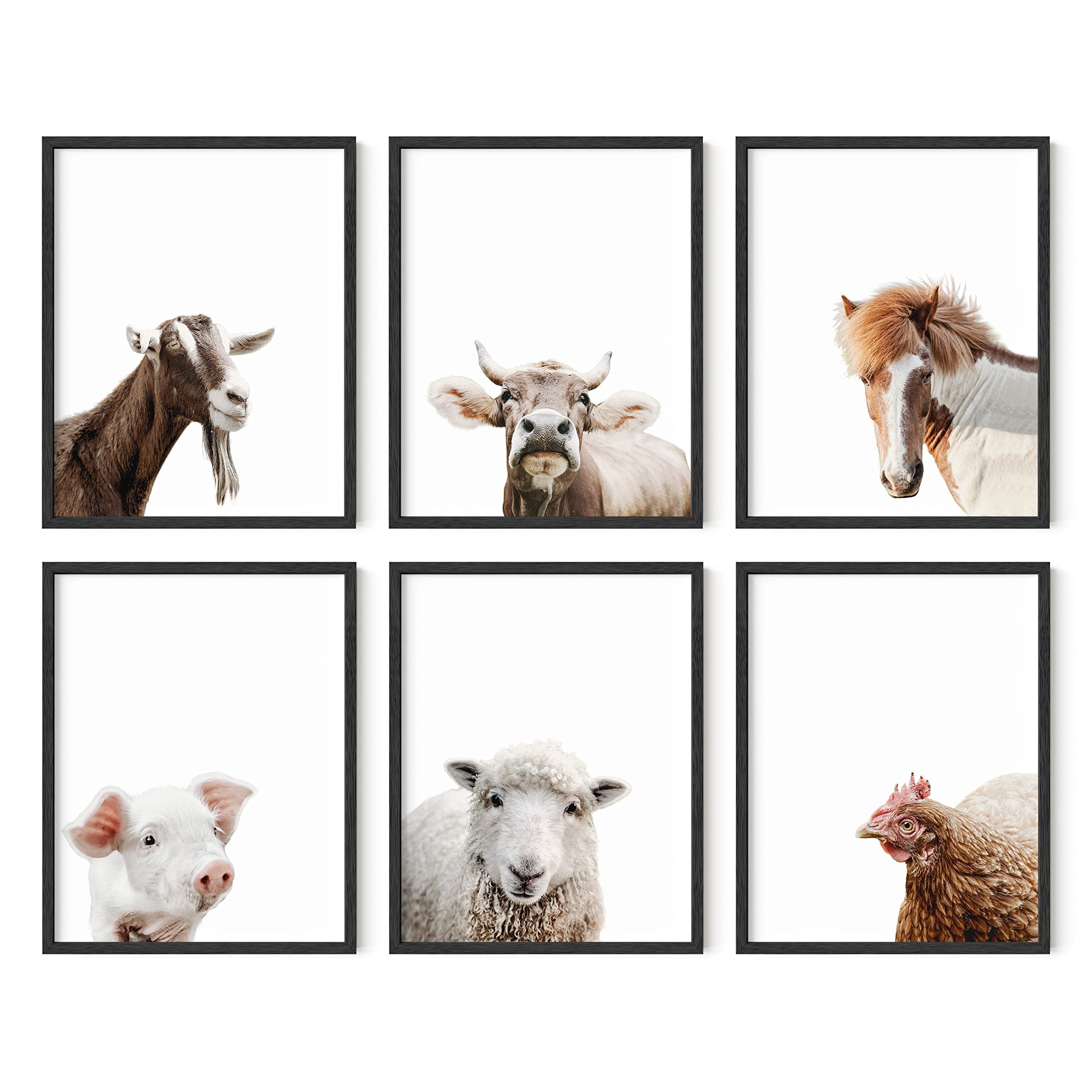 HAUS AND HUES Rustic Farm Animal Pictures - Set of 6 Farmhouse Wall Art ...