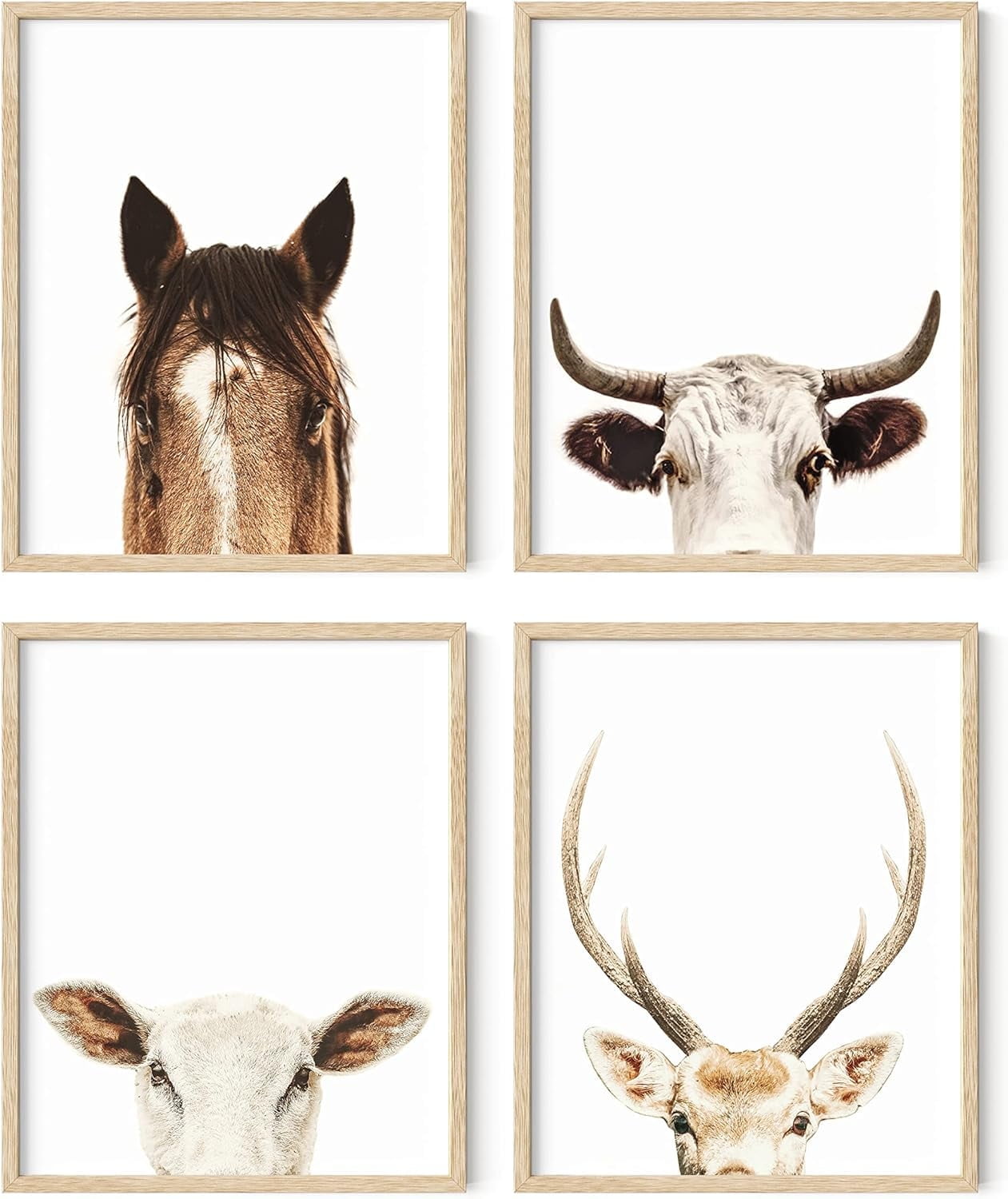 HAUS AND HUES Set of 4 Rustic Farm Animal Pictures - Horse Deer Cow and ...