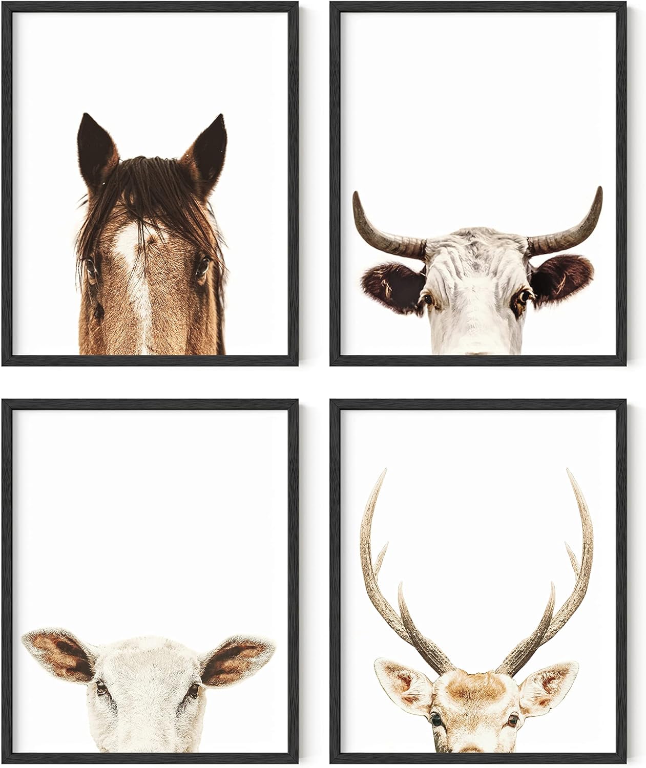 HAUS AND HUES Set of 4 Rustic Farm Animal Pictures - Horse Deer Cow and ...