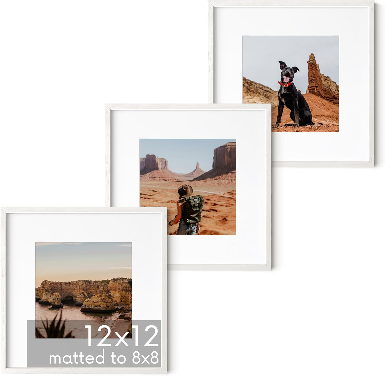 HAUS AND HUES Solid Oak Wood 12”x12” Picture Frames Matted to 8”x8” Set ...