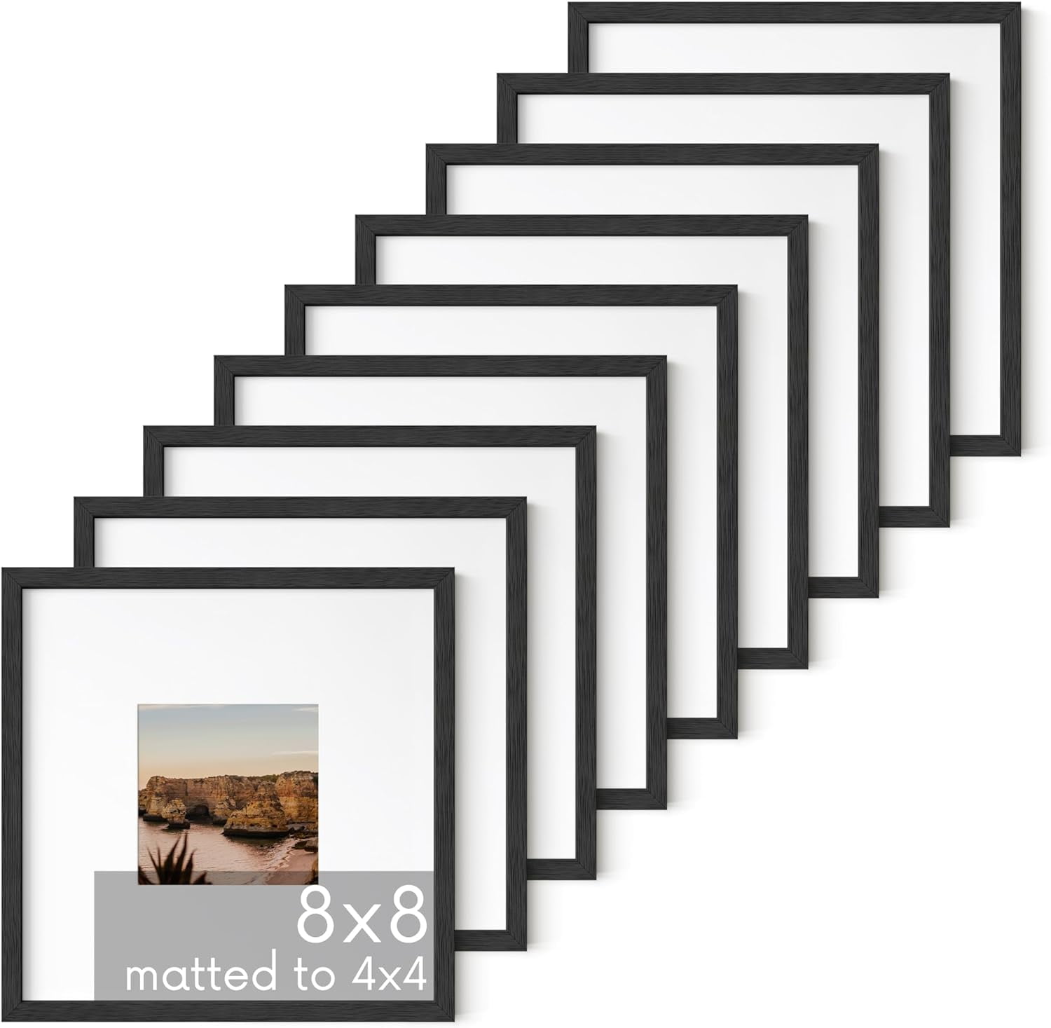 HAUS AND HUES Solid Oak Wood 8”x8” Picture Frames Matted to 4”x4” Set ...