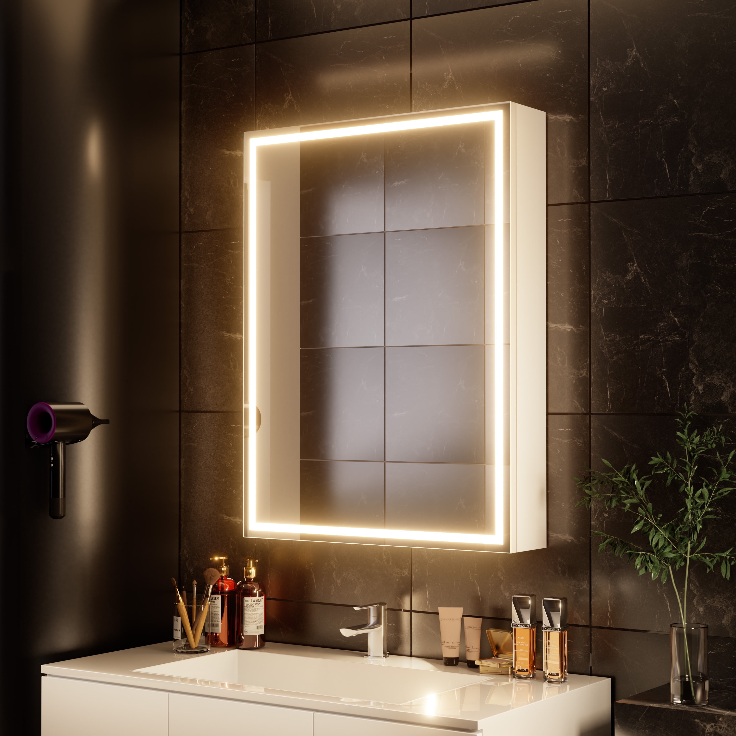 HAUSCHEN HOME 28x20 inch LED Lighted Medicine Cabinet with Mirror ...