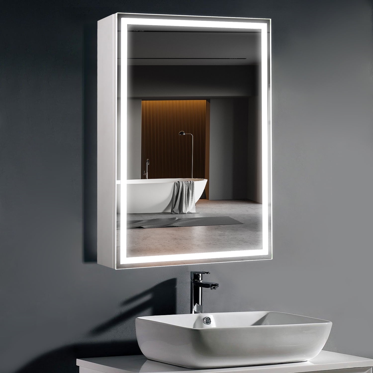 HAUSCHEN HOME LED Medicine Cabinet Lighted Bathroom Mirror, Defogger ...
