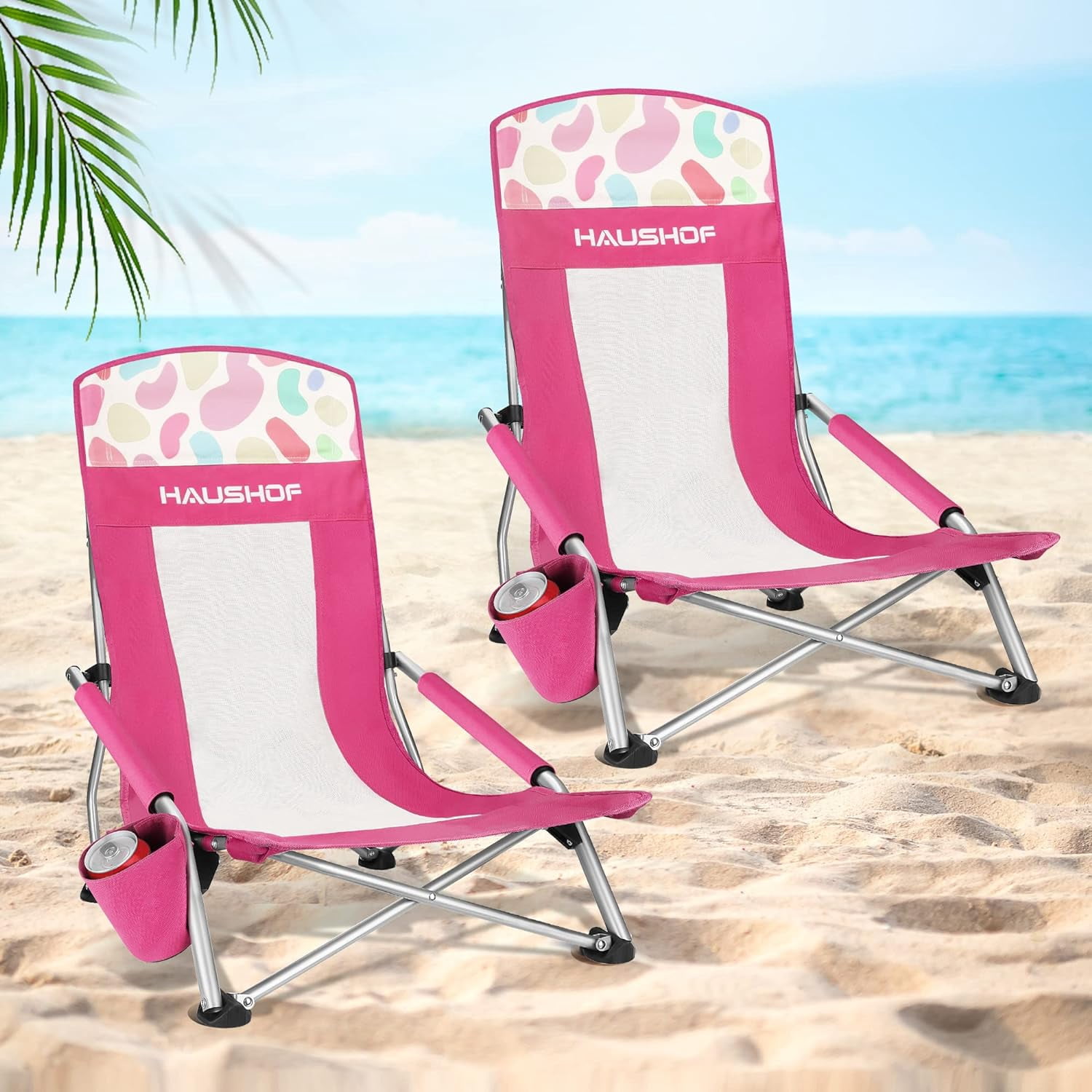HAUSHOF 2-Pack High Back Beach Chairs, Mesh Back Folding Chair ...