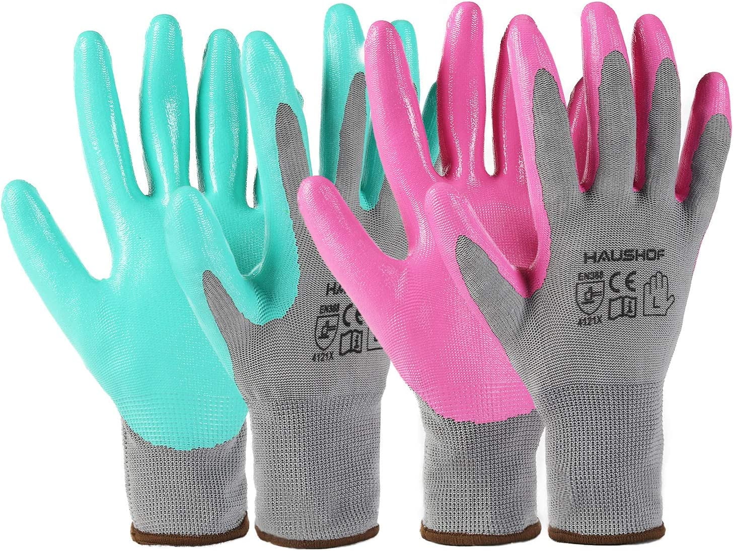 HAUSHOF Women's Garden Gloves, 6 Pairs, Nitrile Coated for Protection ...