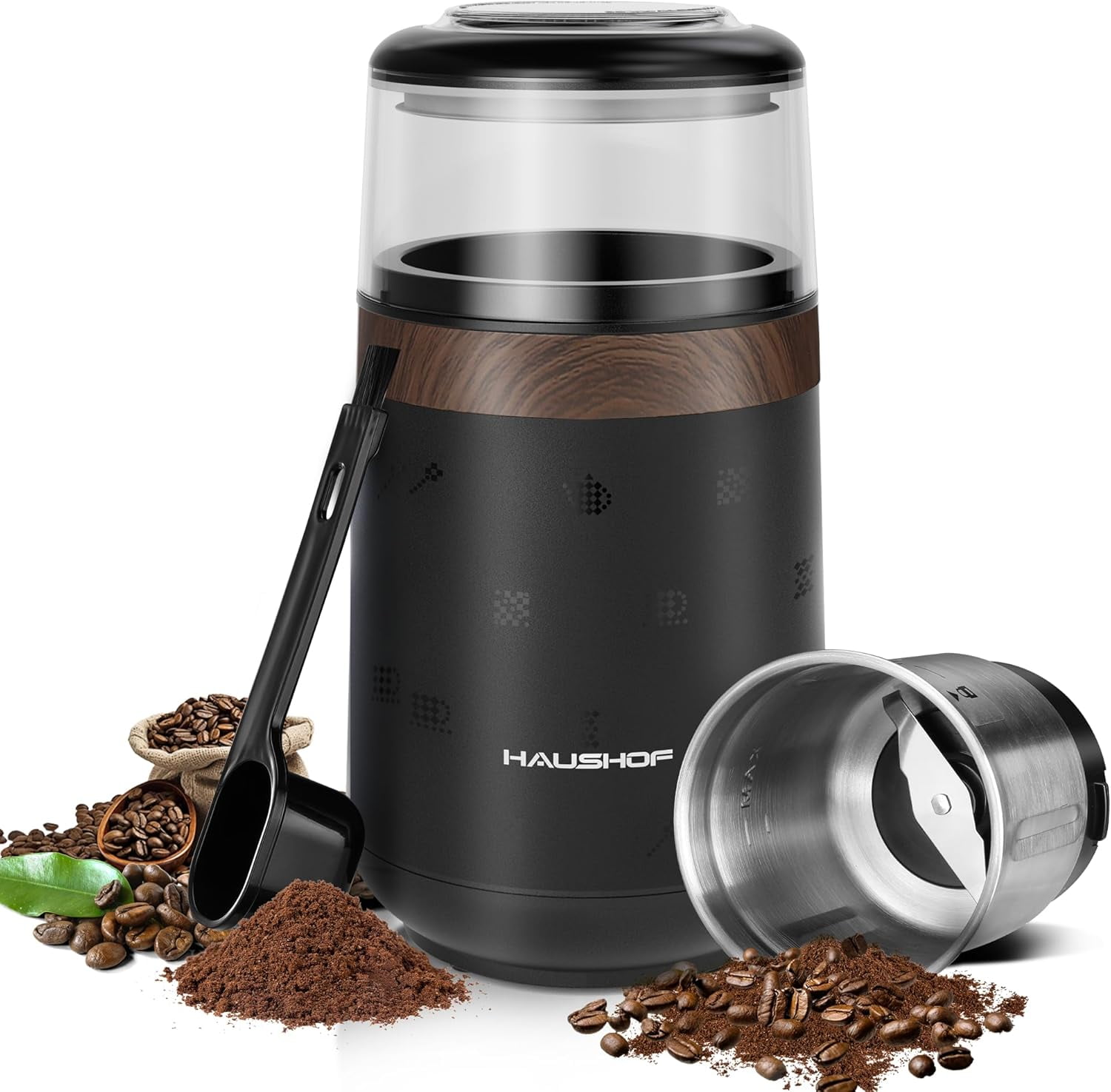 HAUSHOF Coffee Grinder Electric, One Touch Design, Spice, Herb, Grinder ...