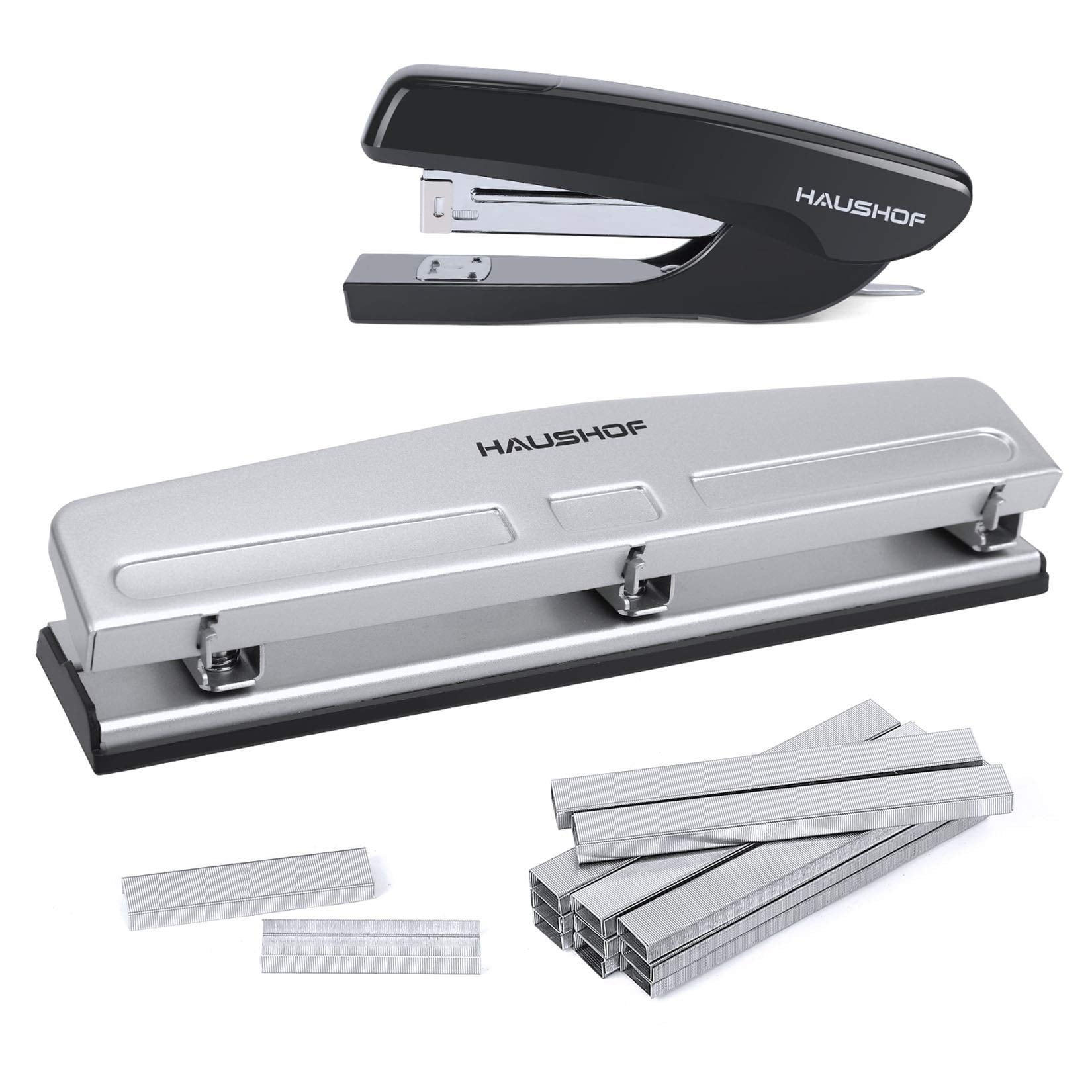 HAUSHOF Desktop Stapler and 3-Hole Punch Set with 5000-Piece Staples ...