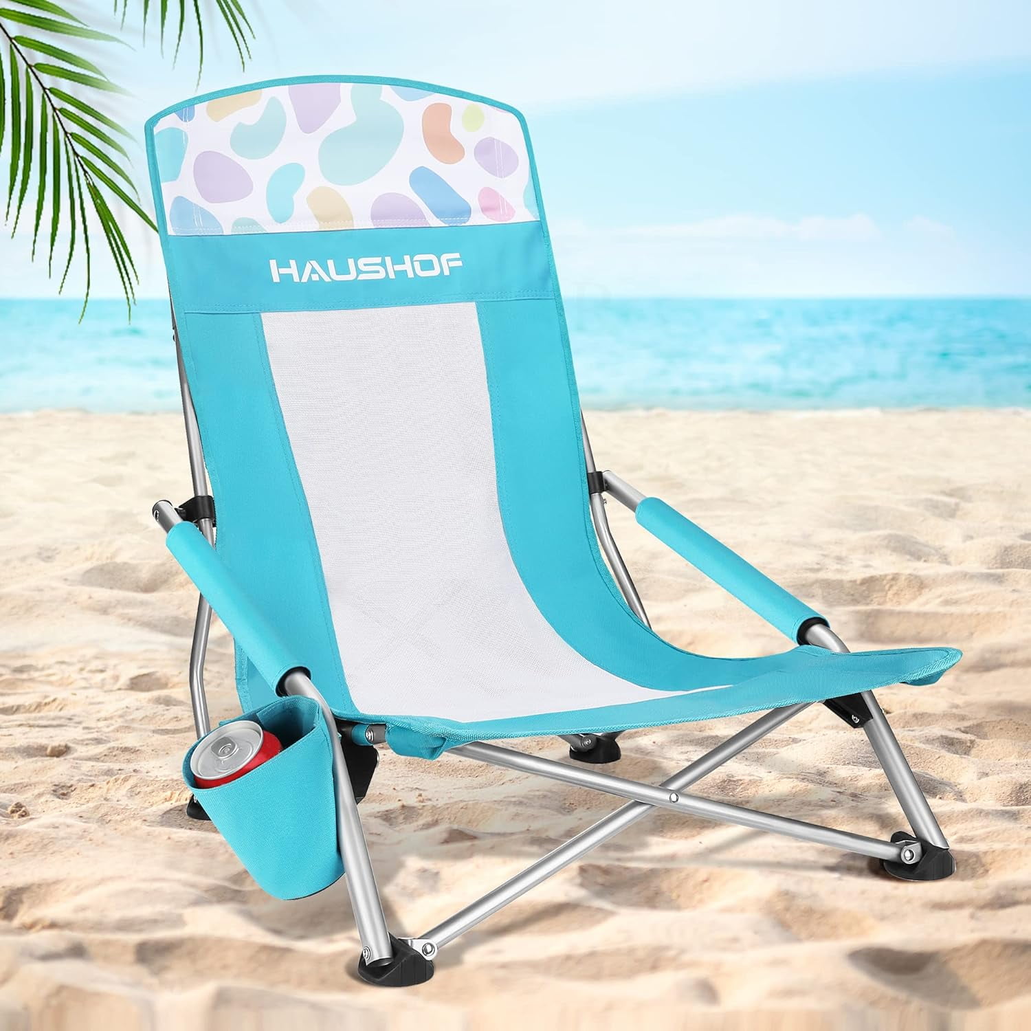 HAUSHOF High Back Beach Chair, Mesh Back Folding Chair, Lightweight Low ...