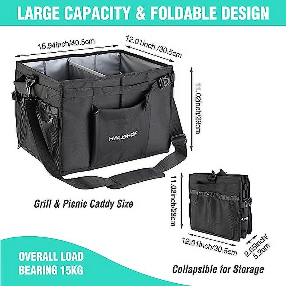 HAUSHOF Large Grill and Picnic Caddy with Paper Towel Holder, Condiment ...