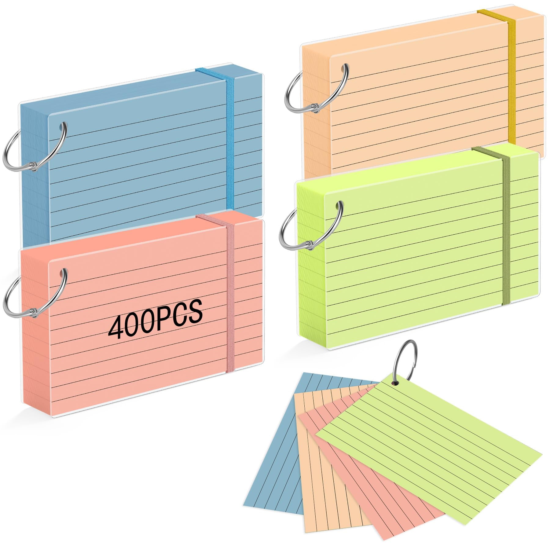 HAUTOCO Colored Index Cards 3x5 Inch 400 PCS Flash Cards with Ring ...
