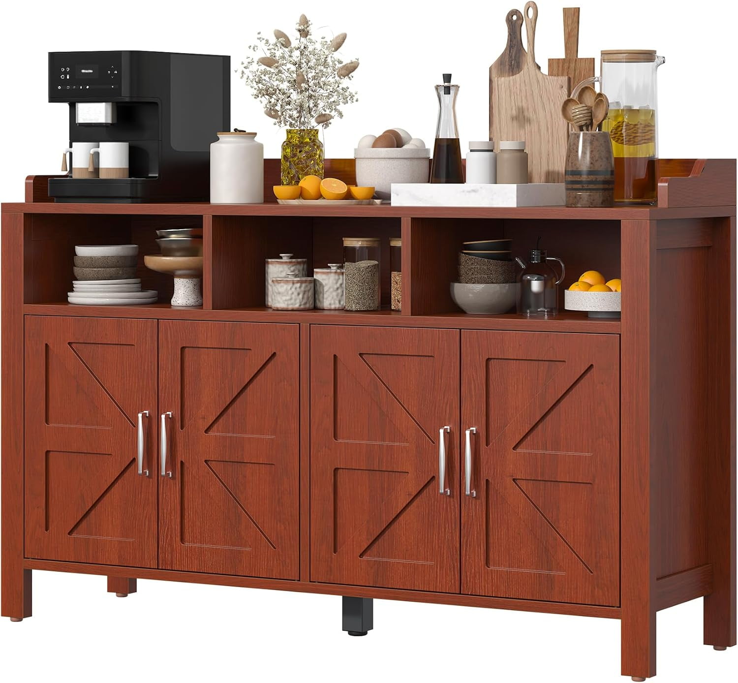 HAUXITIO 55" Farmhouse Buffet Cabinet with 4 Doors & Open Shelves ...