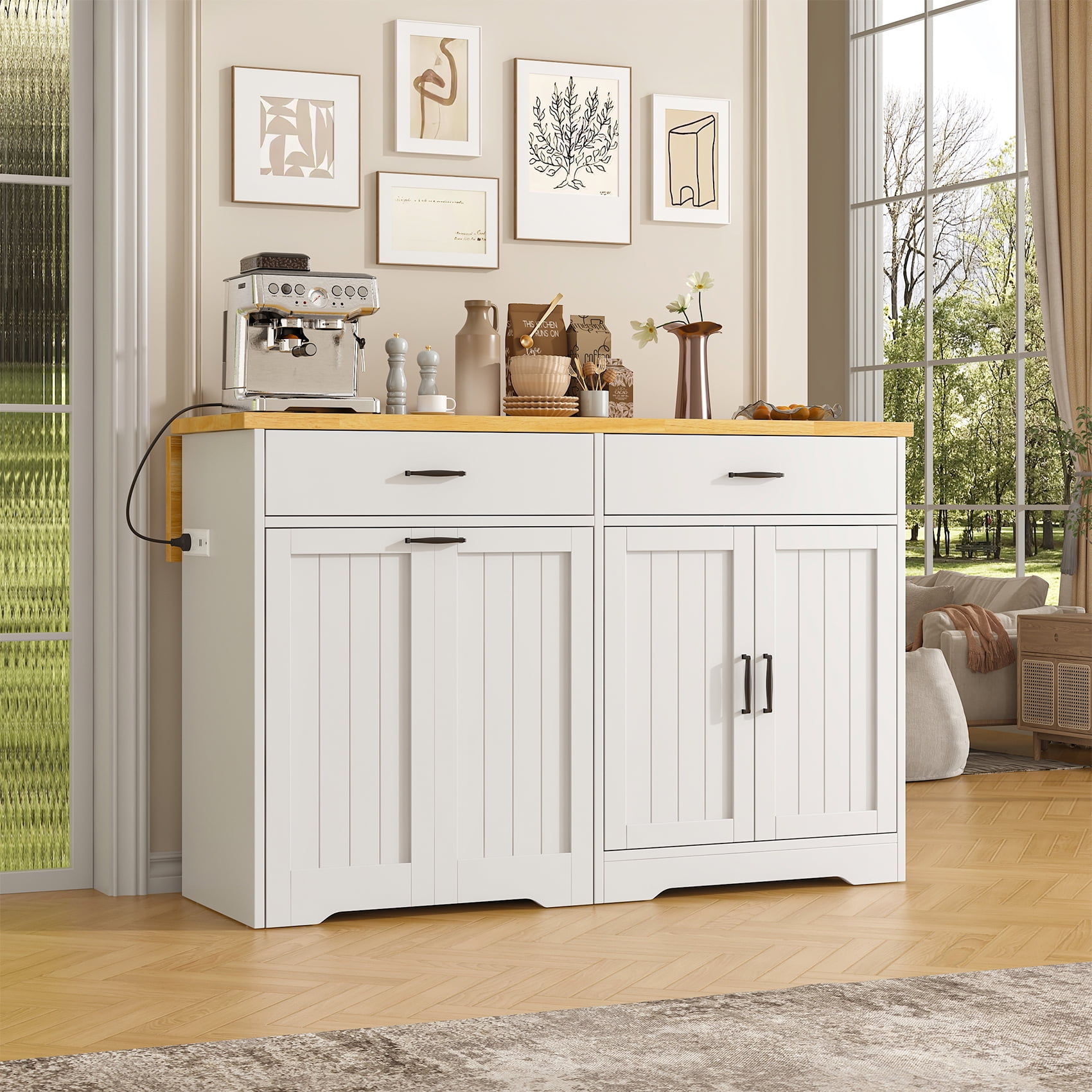 HAUXITIO Kitchen Island with Drop Leaf,Power Outlet & LED Lights ...