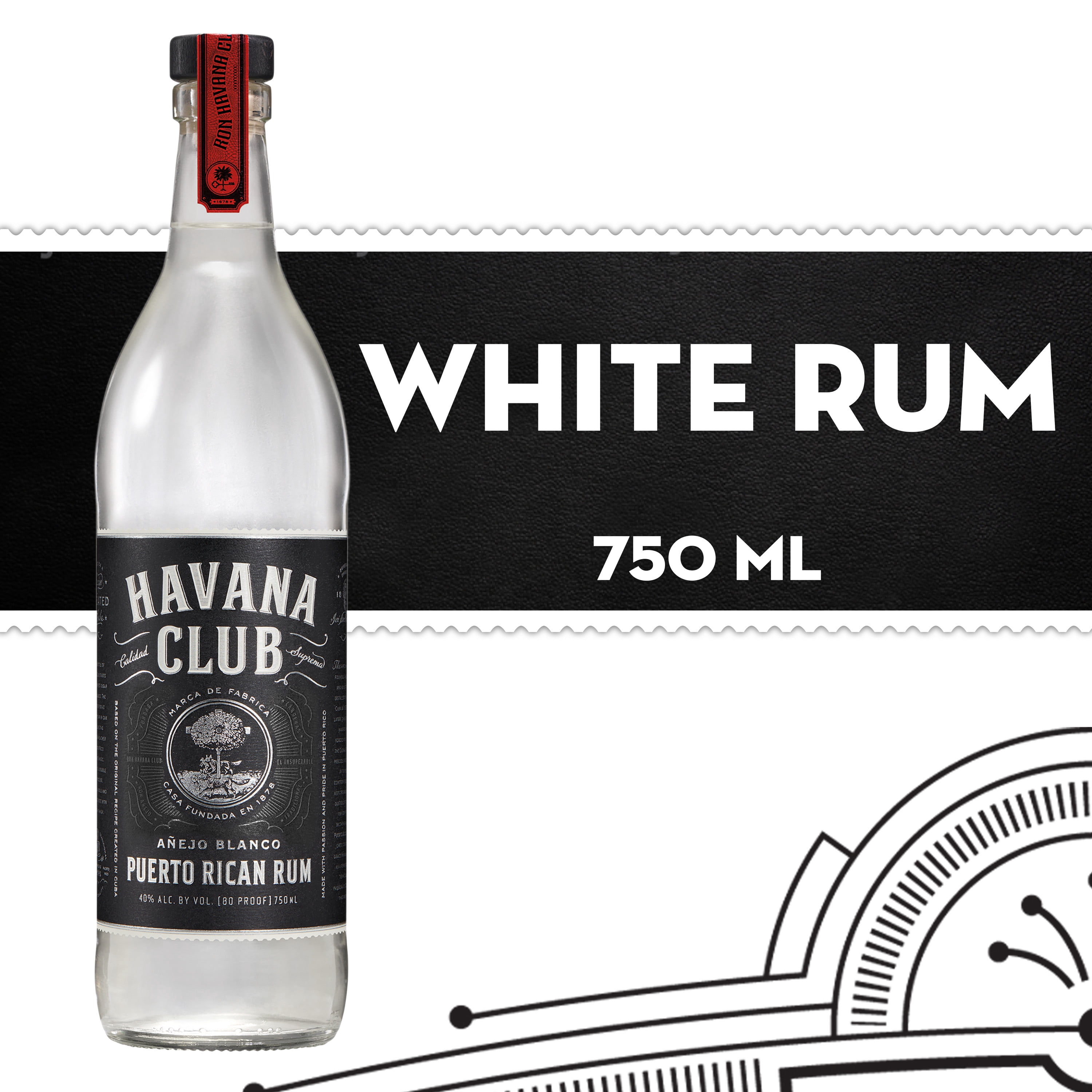 HAVANA CLUB Anejo Blanco Rum, White Rum, 750 mL Bottle, ABV 40% ...