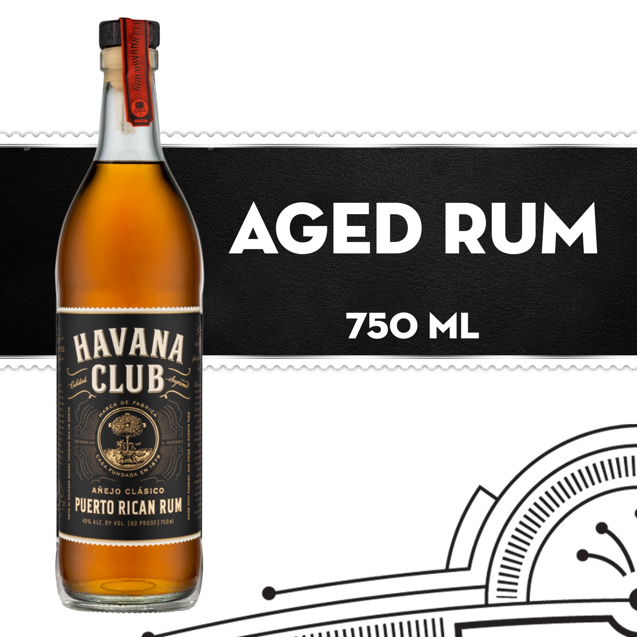 HAVANA CLUB Anejo Clasico Rum, Gold Rum, 750 mL Bottle, ABV 40% ...