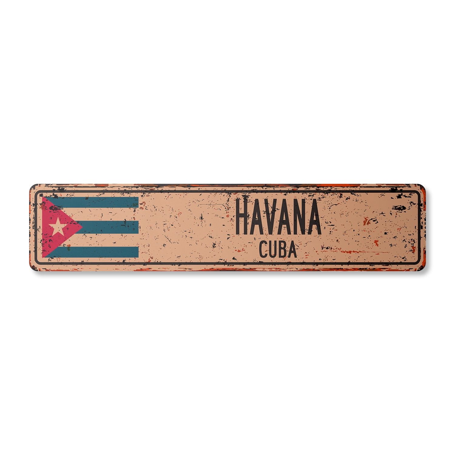 HAVANA CUBA Vintage Plastic Street Sign Cuban flag city country road ...