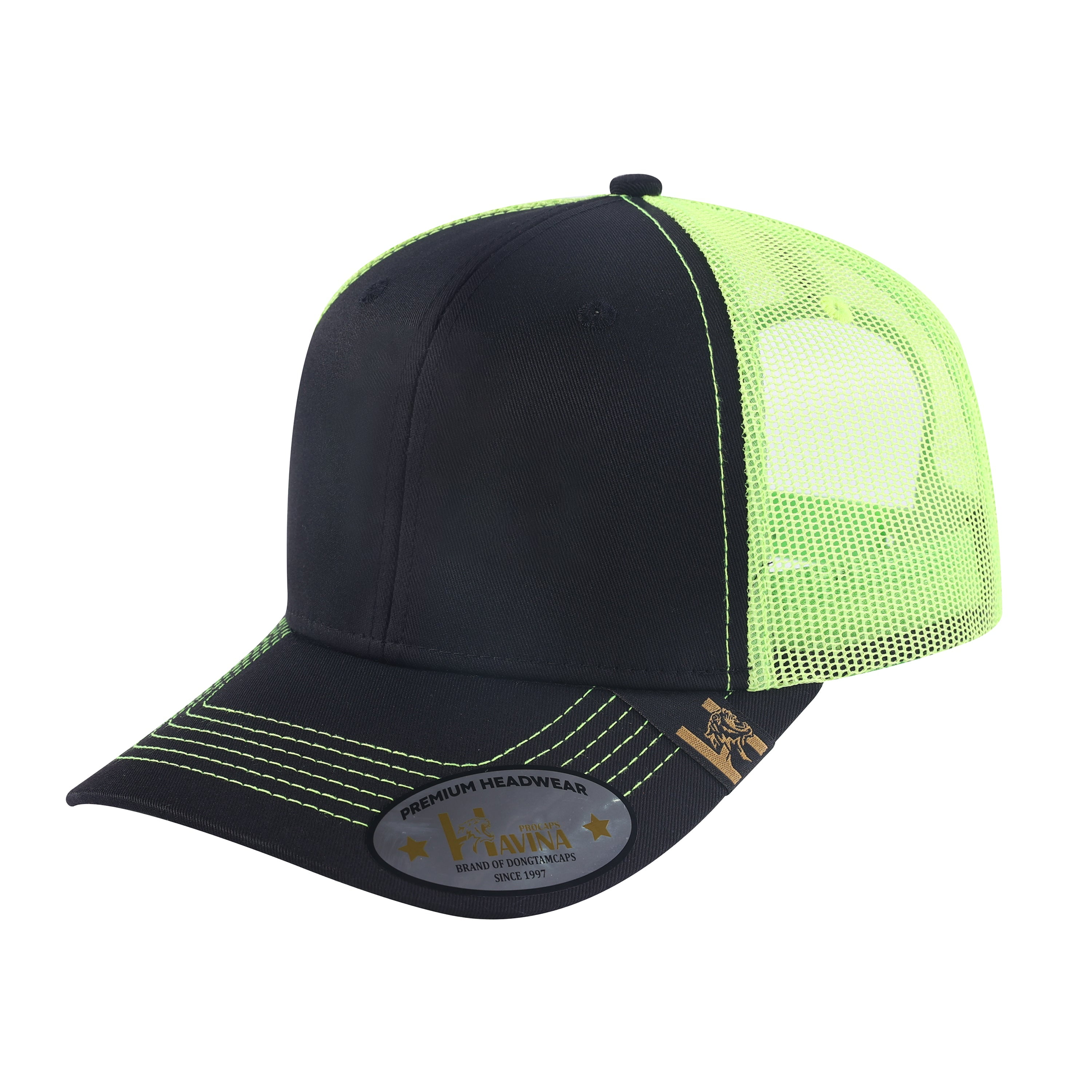 HAVINA PRO CAPS - Blank - 6 Panel Trucker Hat - Black/Green - Walmart.com