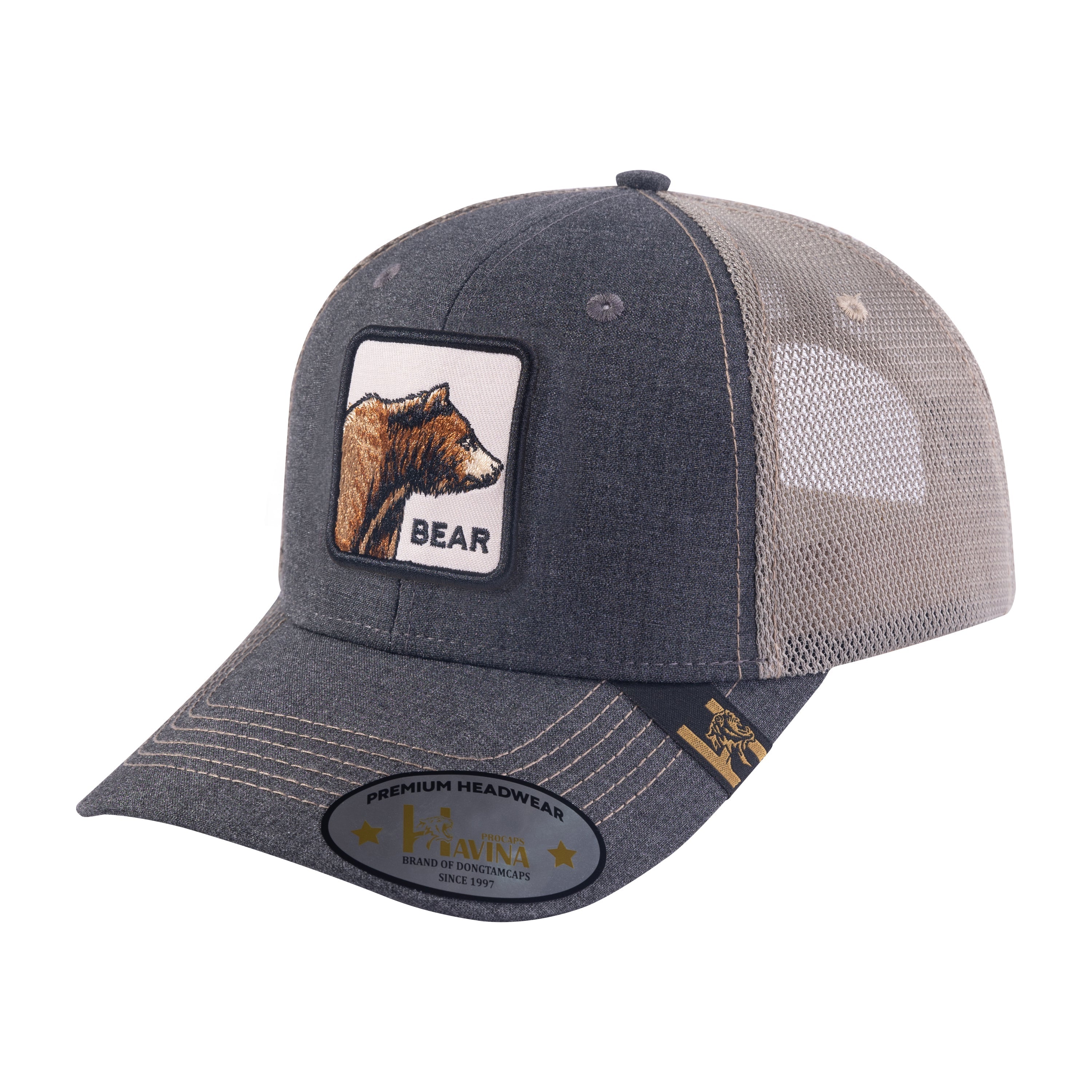 HAVINA PRO CAPS - Embroidered The Bear - 6 Panel Trucker Hat - Dark ...