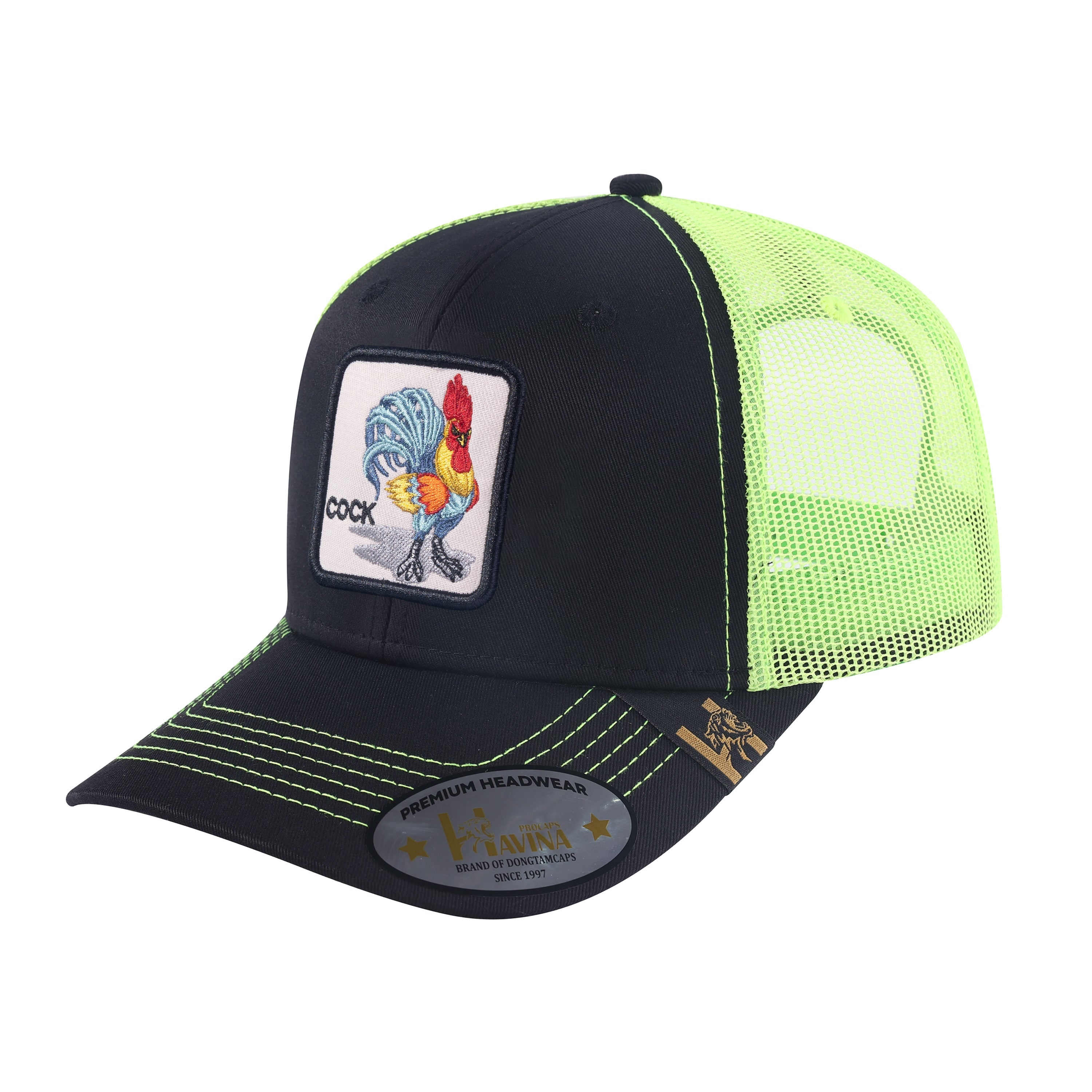 HAVINA PRO CAPS - Embroidered The Chicken - 6 Panel Trucker Hat - Black ...