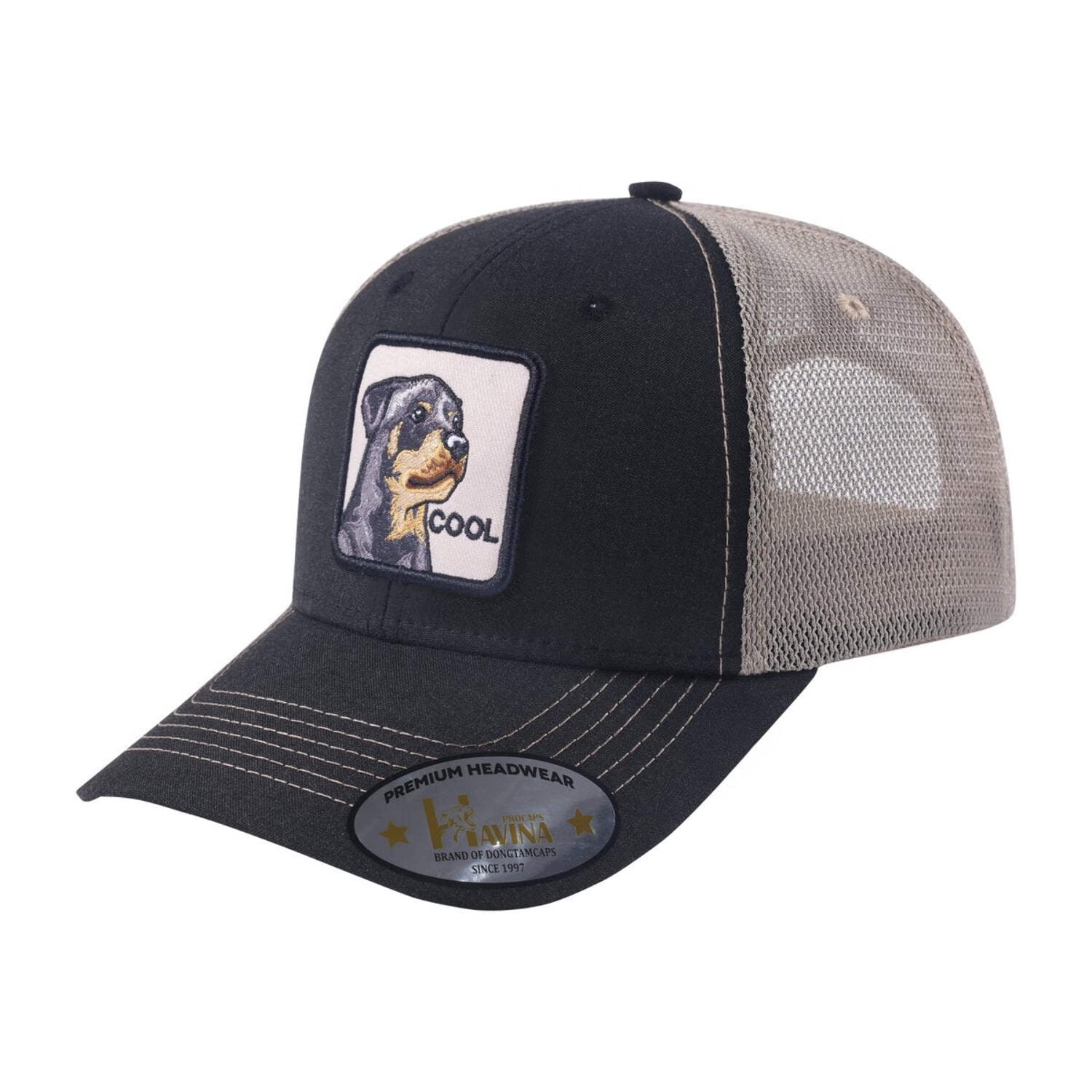 Unisex Embroidered The Cool Dog, 6-Panel Trucker Hat, Black/Khaki ...