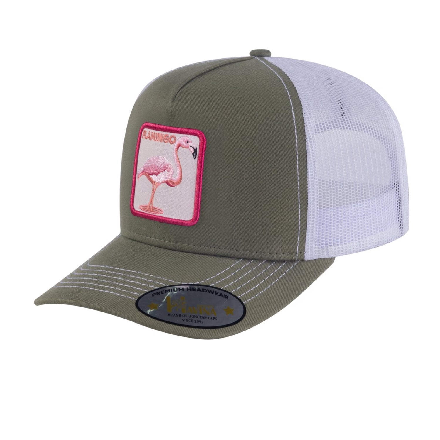Unisex Embroidered The Flamingo, 5-Panel Trucker Hat, Olive Green/White ...