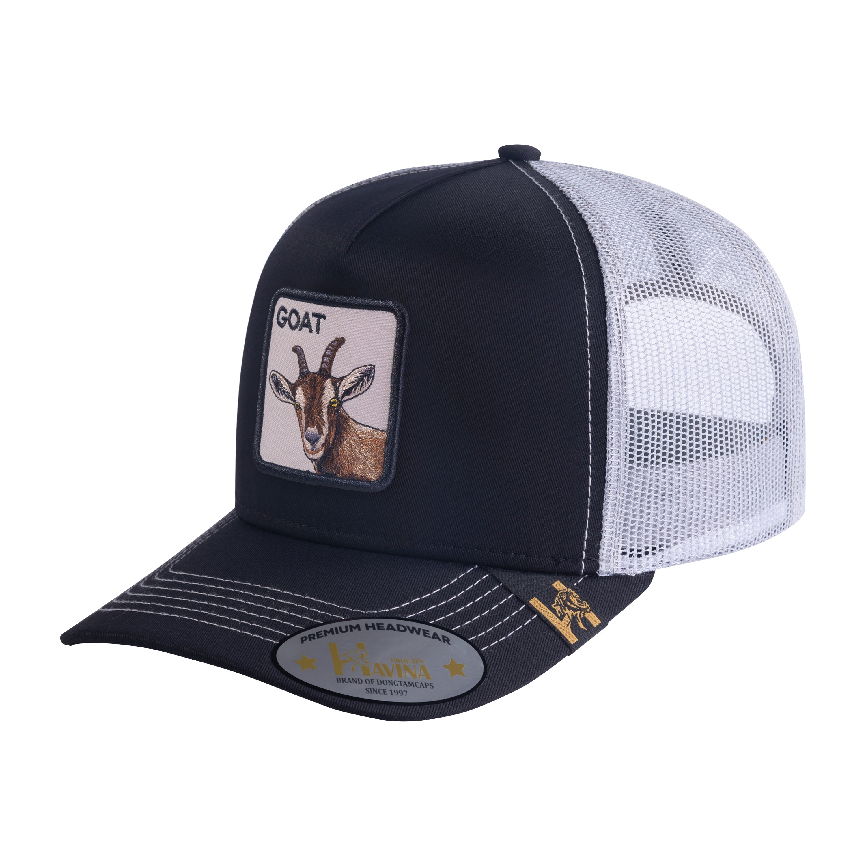 HAVINA PRO CAPS - Embroidered The Goat - 5 Panel Trucker Hat - Black ...
