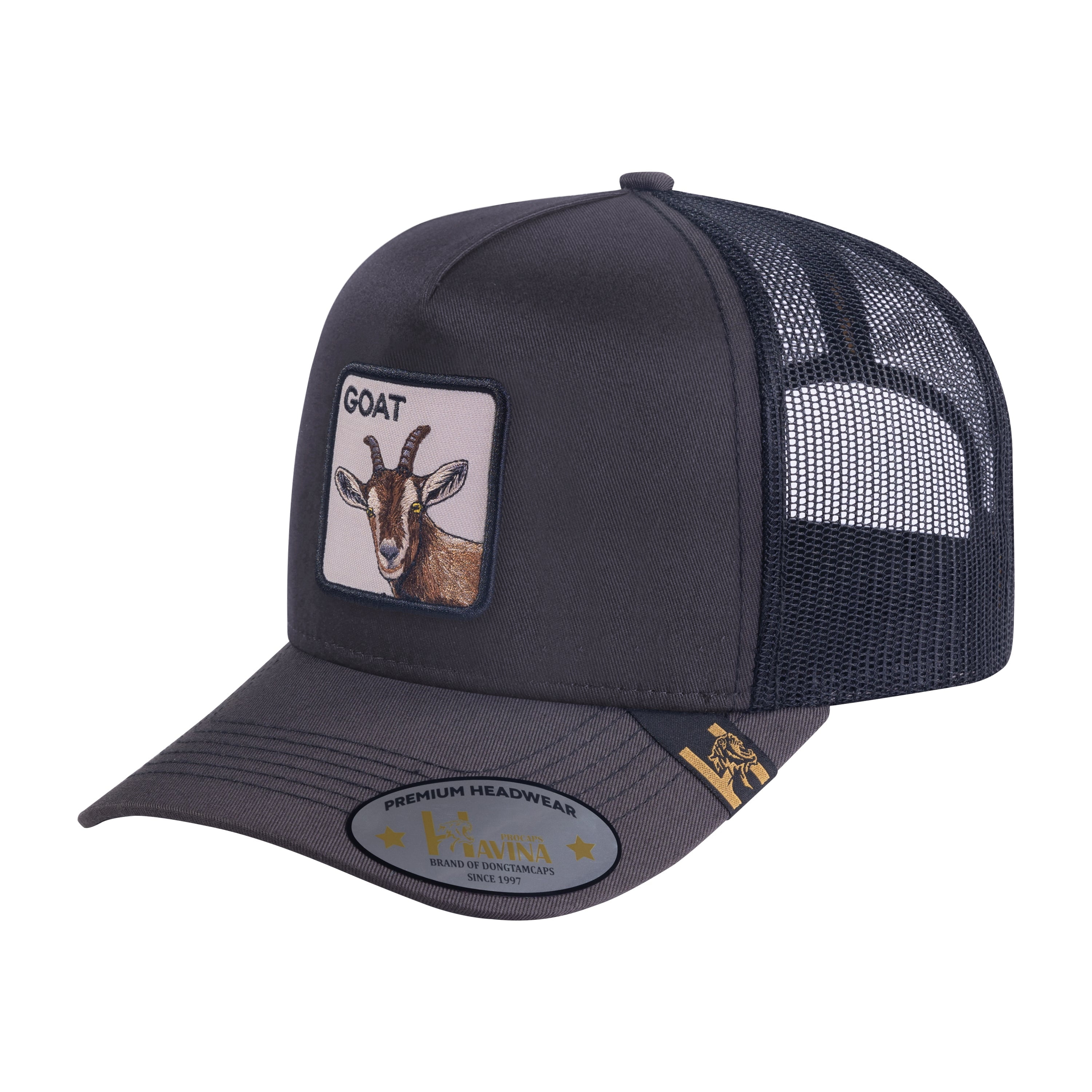 HAVINA PRO CAPS - Embroidered The Goat - 5 Panel Trucker Hat - Dark ...