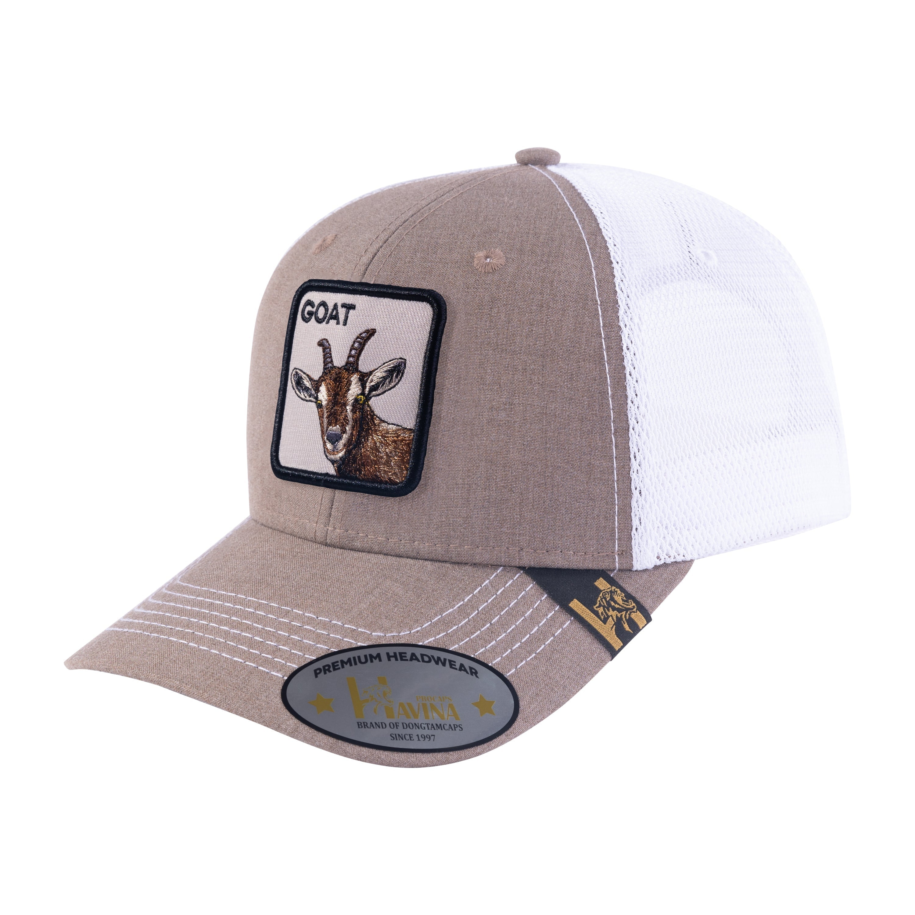 HAVINA PRO CAPS - Embroidered The Goat - 6 Panel Trucker Hat - Light ...