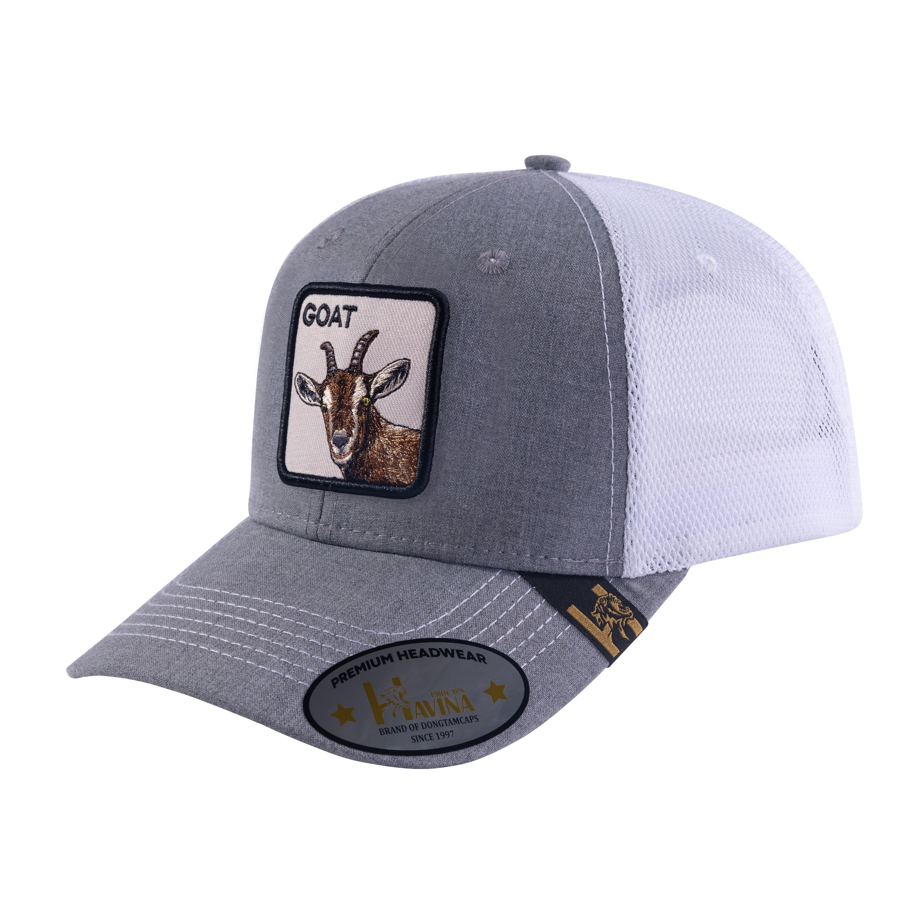 HAVINA PRO CAPS - Embroidered The Goat - 6 Panel Trucker Hat - Light ...